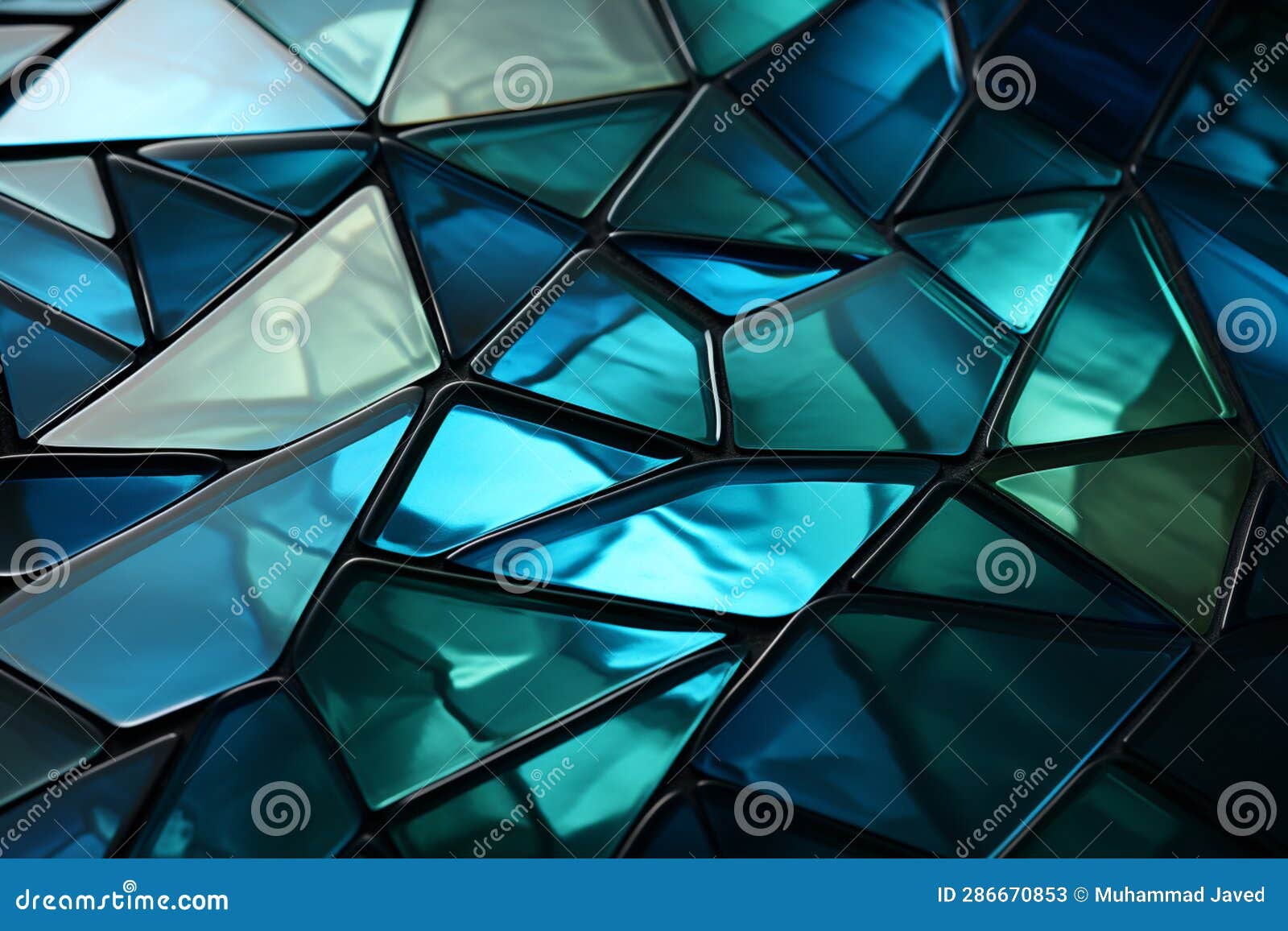 Triangular Abstraction in Hues of Deep Blue, Green, White, and Vivid ...