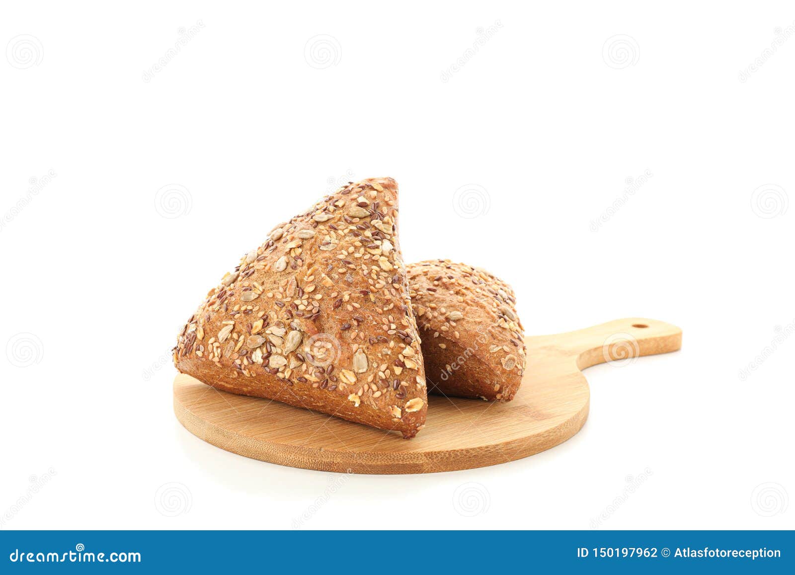 Triangular Buns on Cutting Board Isolated on White Background Stock ...