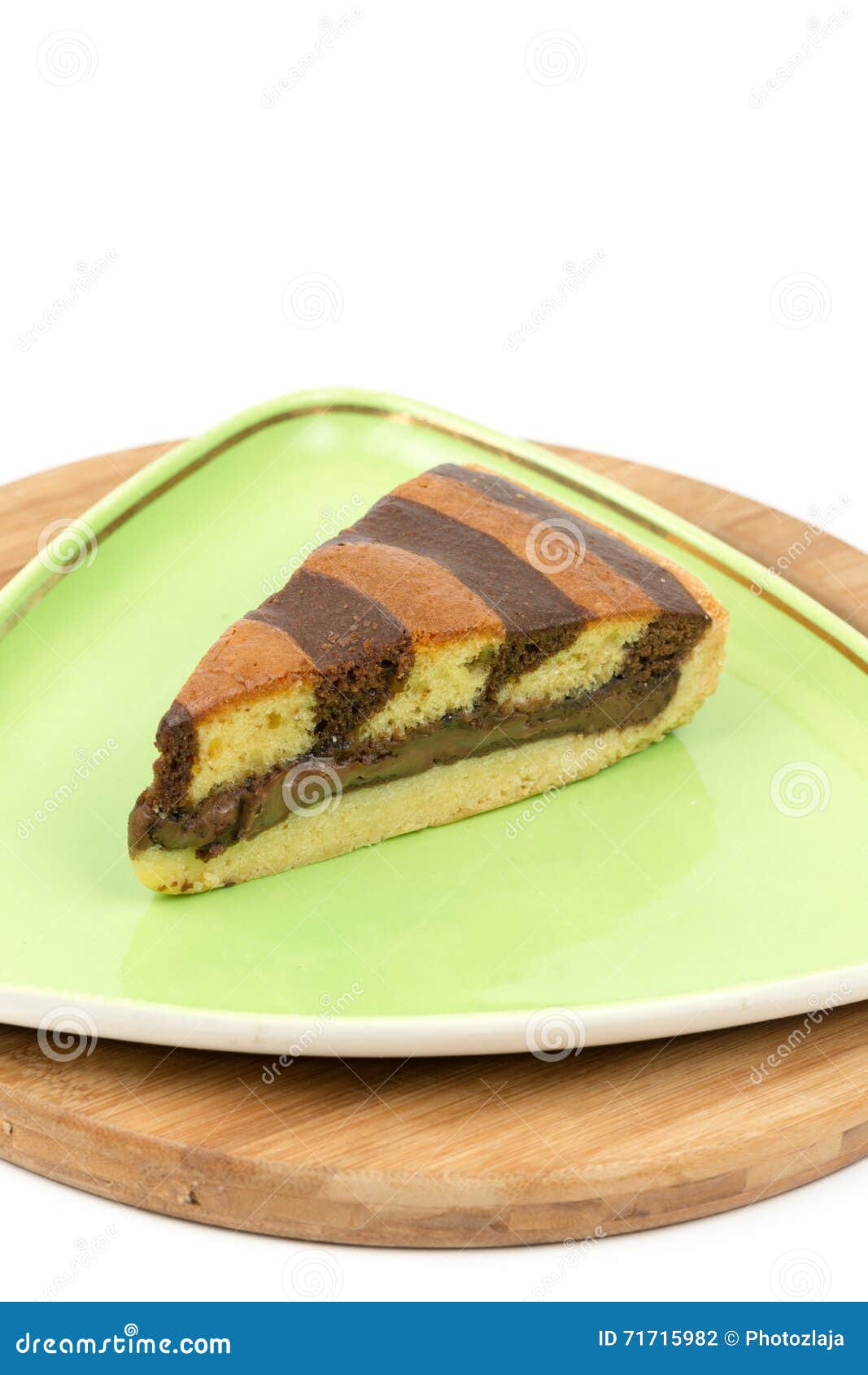 Triangular Chocolate Cake on Green Triangular Plate Stock Photo - Image ...
