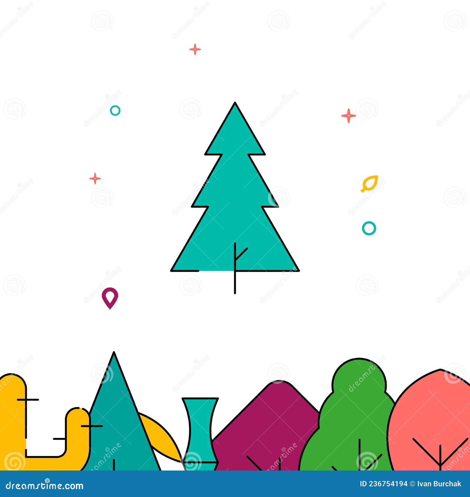 Triangular Christmas Tree Filled Line Icon, Simple Vector Illustration ...