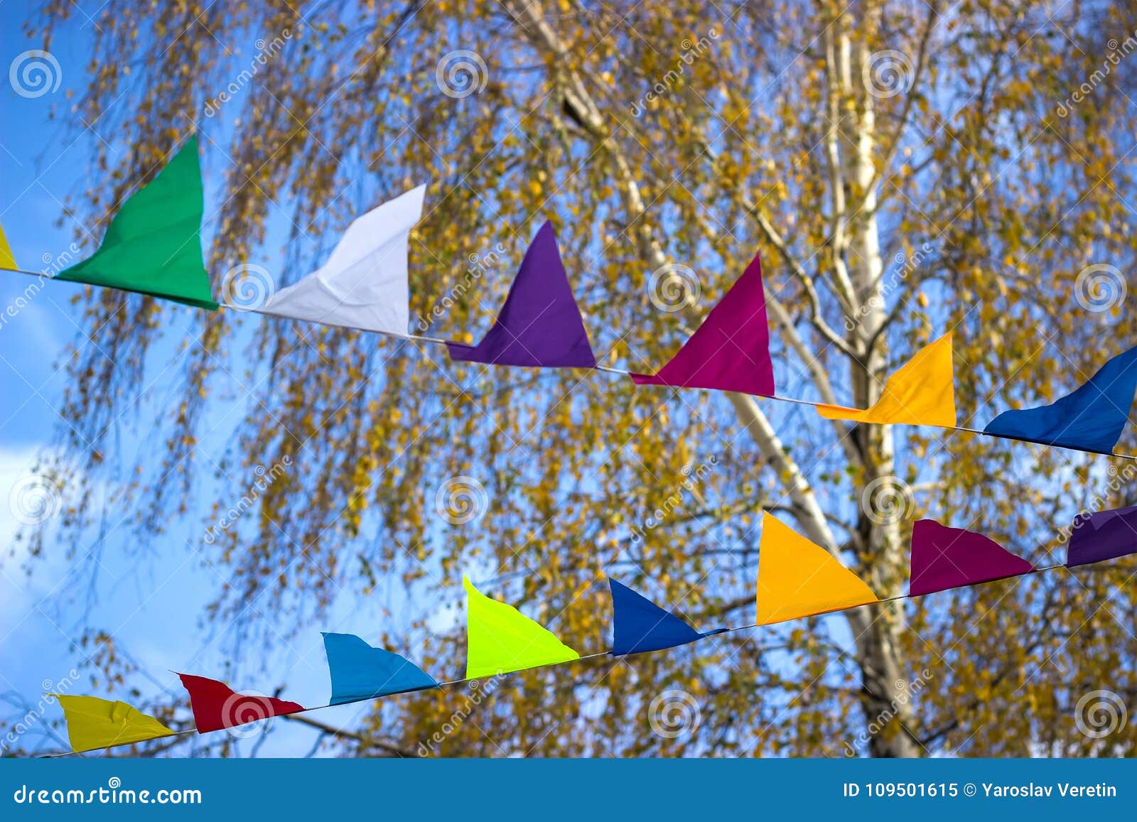 Triangular Colored Flags Fluttering Stock Image - Image of activity ...