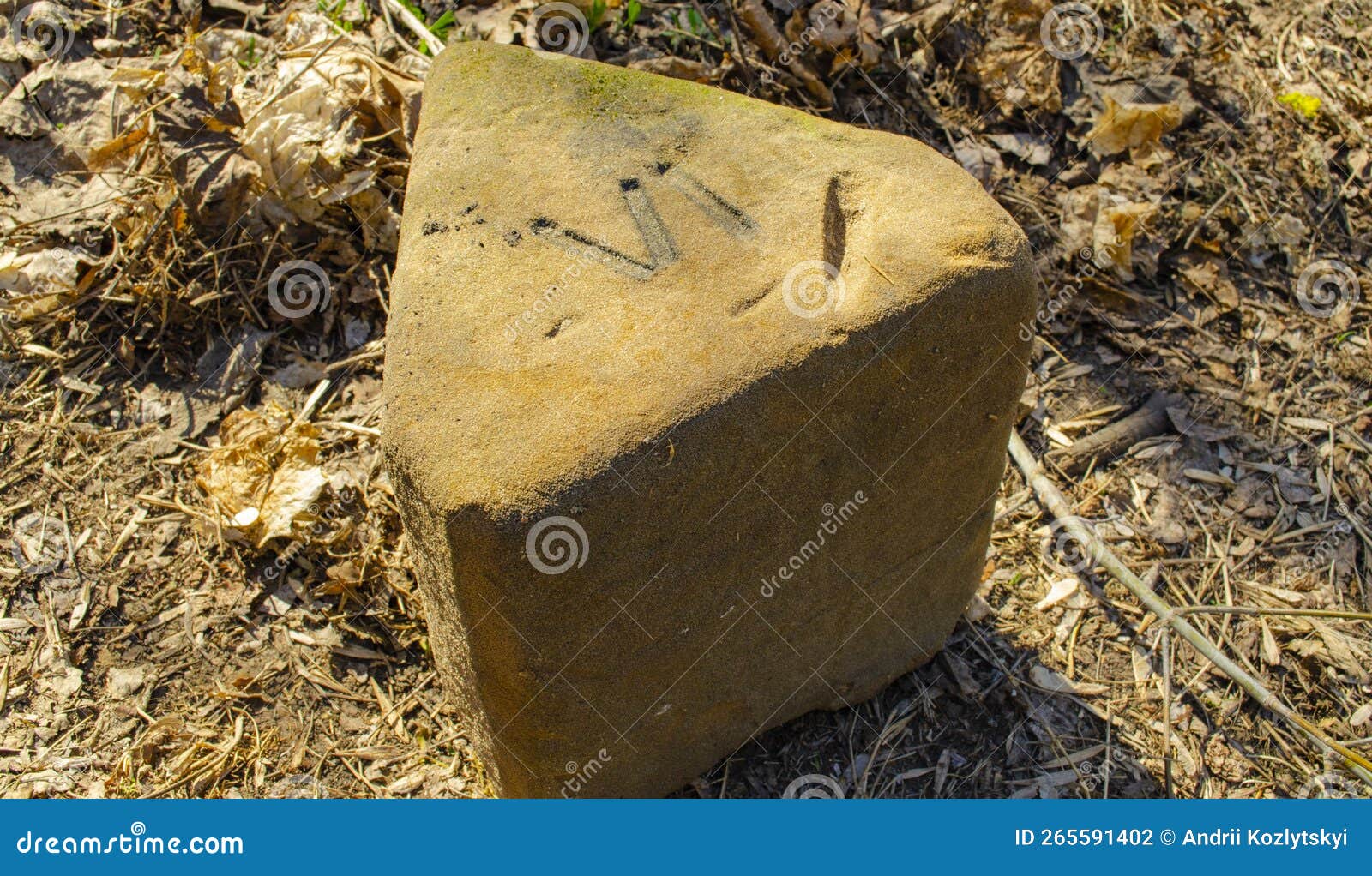 A Triangular Concrete Stone with the Sign of the Roman Numeral Four ...