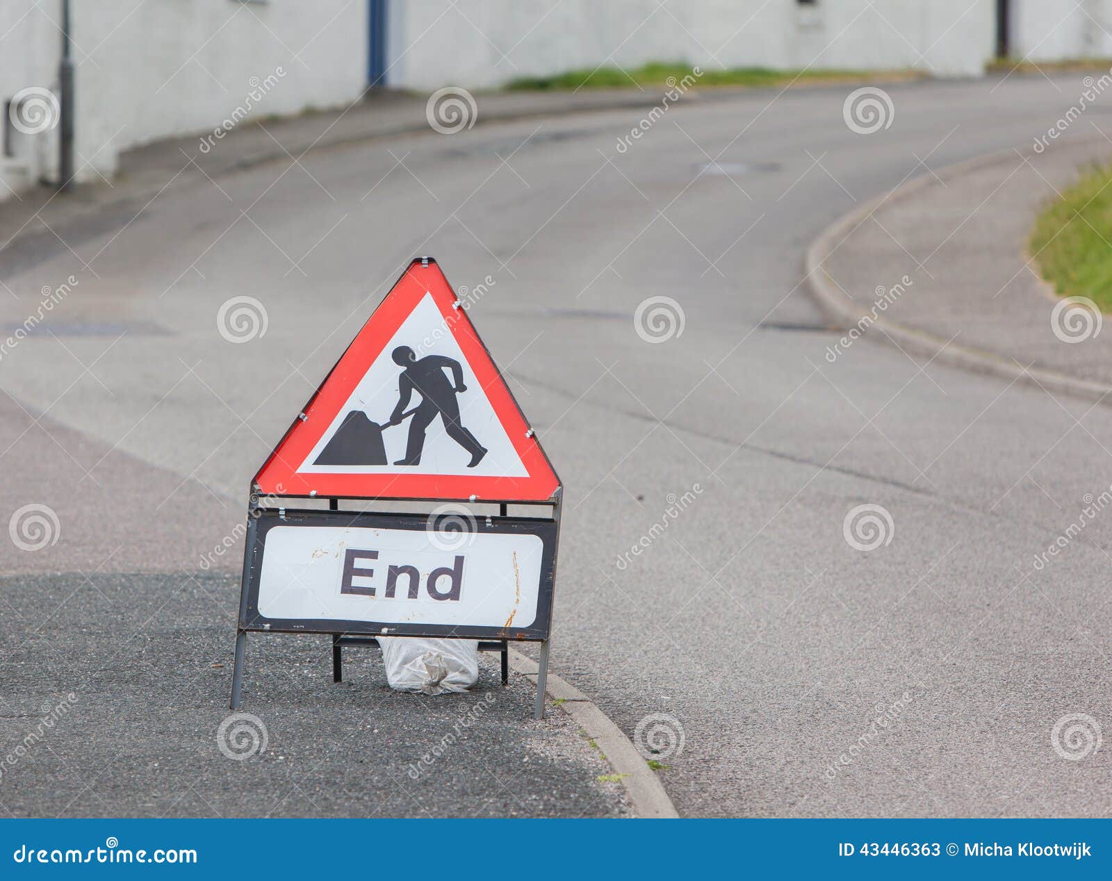 Triangular Construction Sign Standing on Footpath Stock Image - Image ...