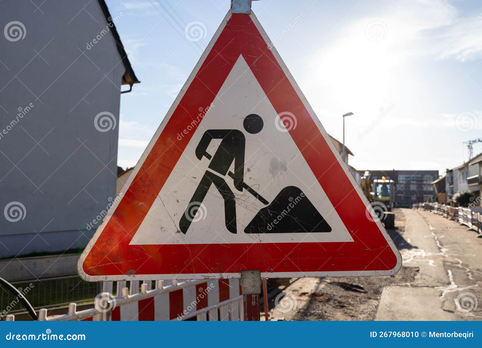 Triangular Construction Site Sign on a Road that is Being Renovated ...