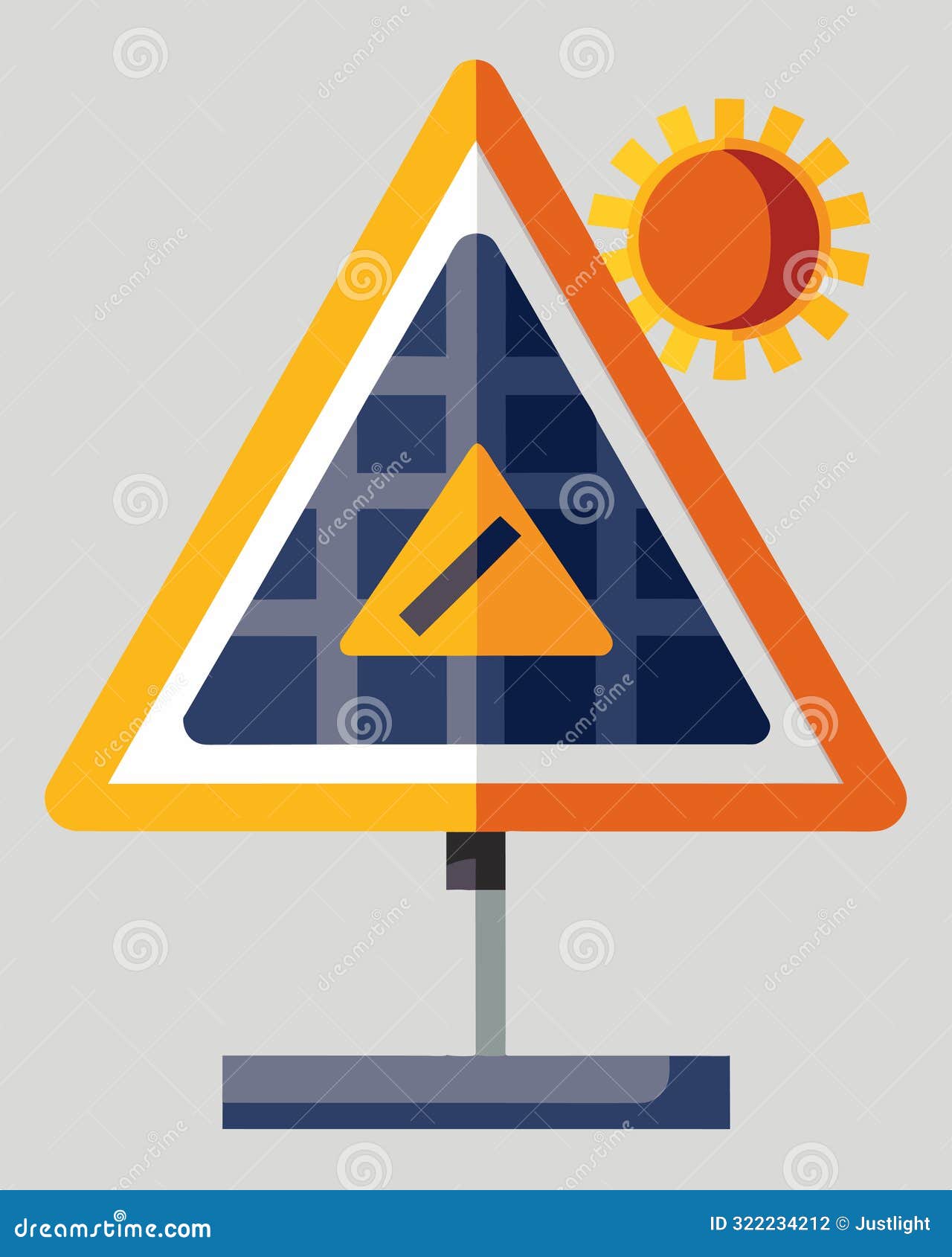 A Triangular Construction Zone Sign with Solar Panels on Each Side ...
