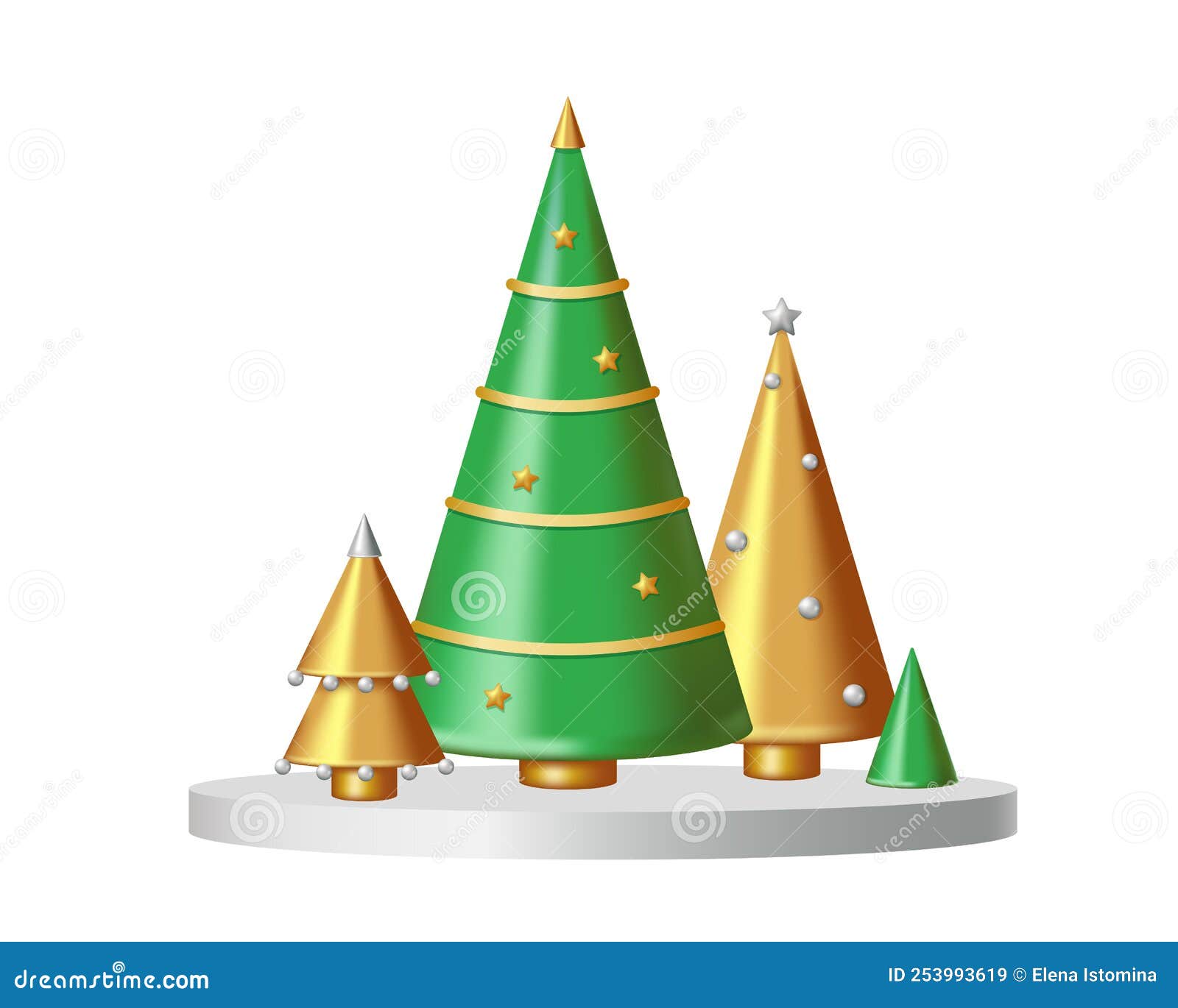 Triangular Decorated Christmas Trees Composition. 3d Scene with Fir ...
