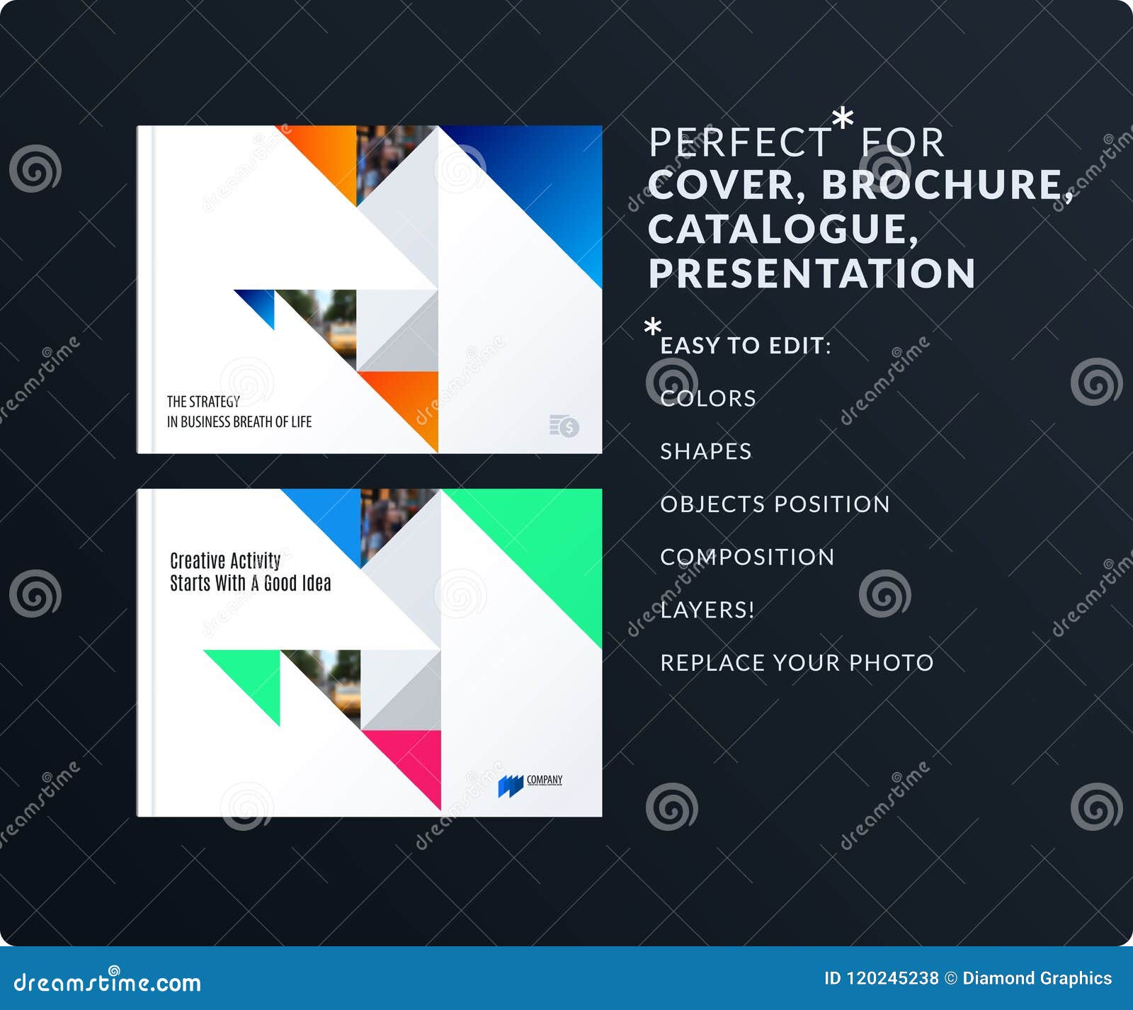 Square Design Presentation Template with Colourful Triangles and ...