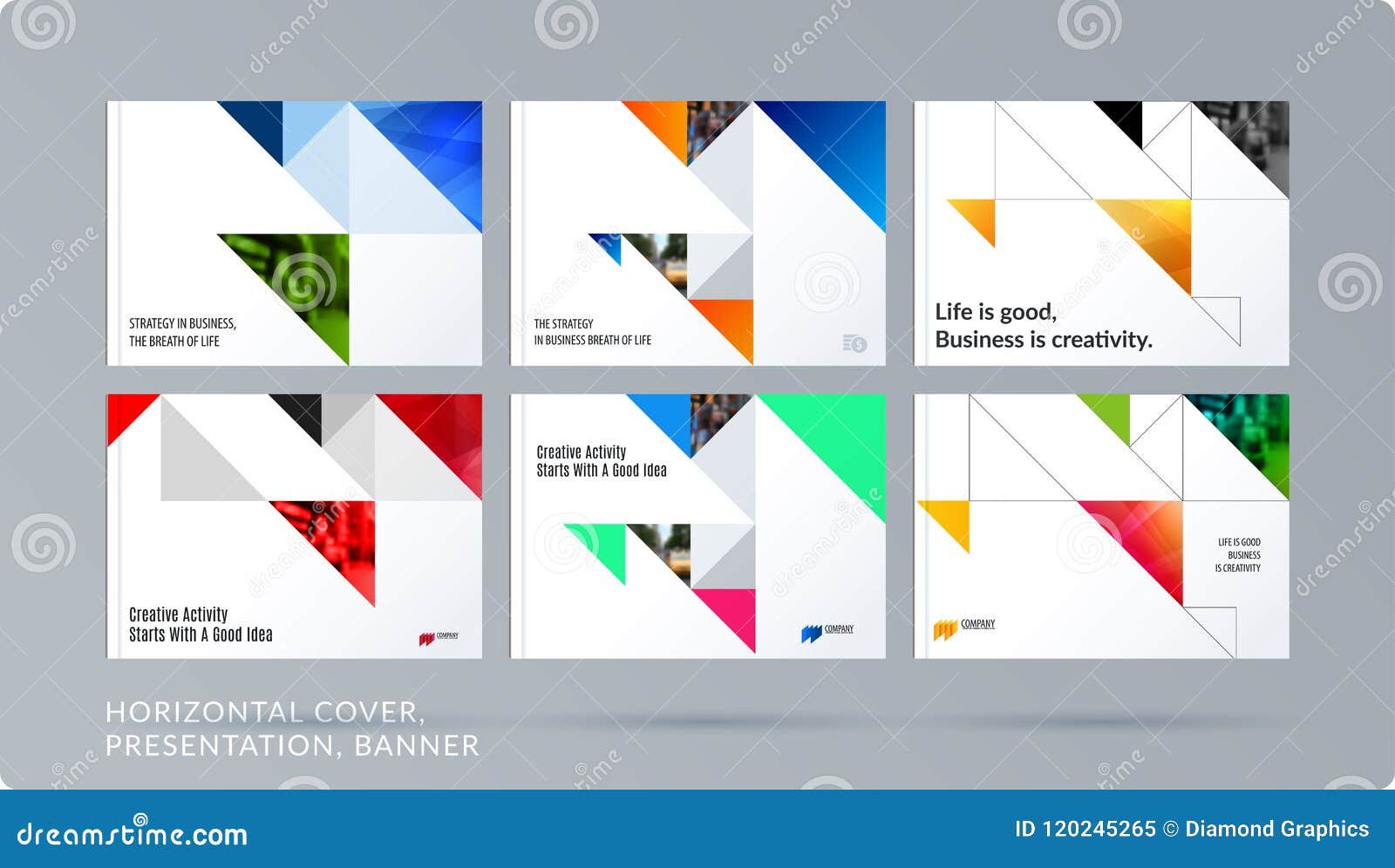 Square Design Presentation Template with Colourful Triangles and ...