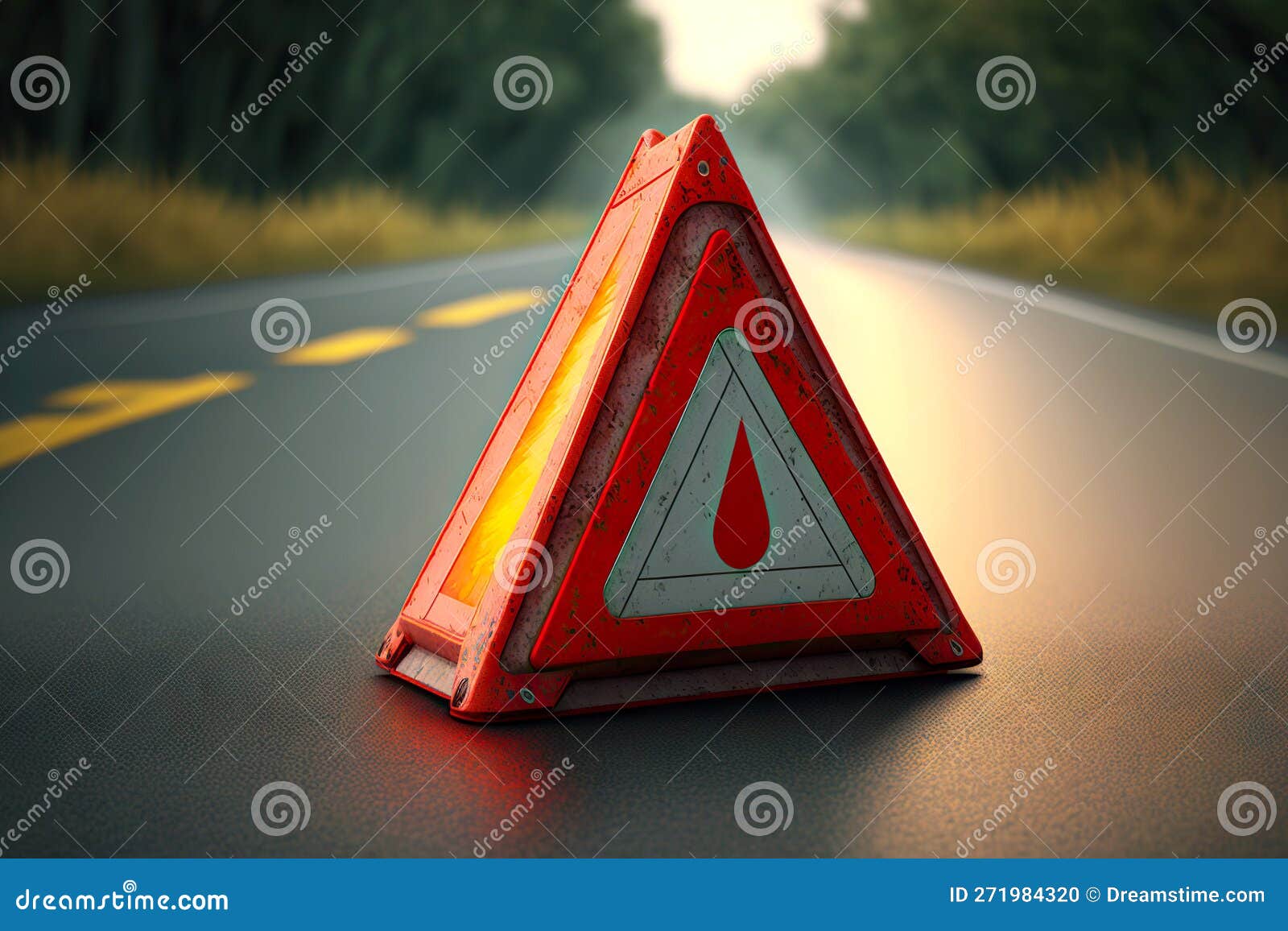 Triangular Emergency Stop Sign on Road Car Accident Stock Illustration ...