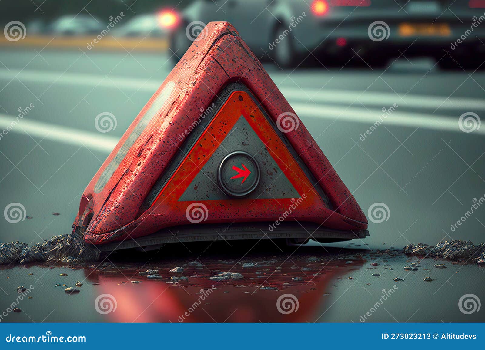 Triangular Emergency Stop Sign on Road Car Accident Stock Illustration ...