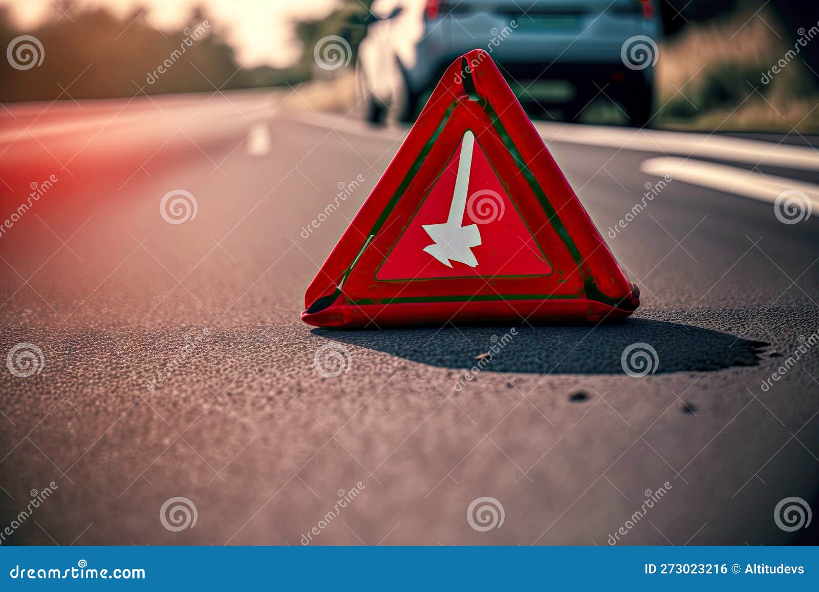 Triangular Emergency Stop Sign on Road Car Accident Stock Illustration ...
