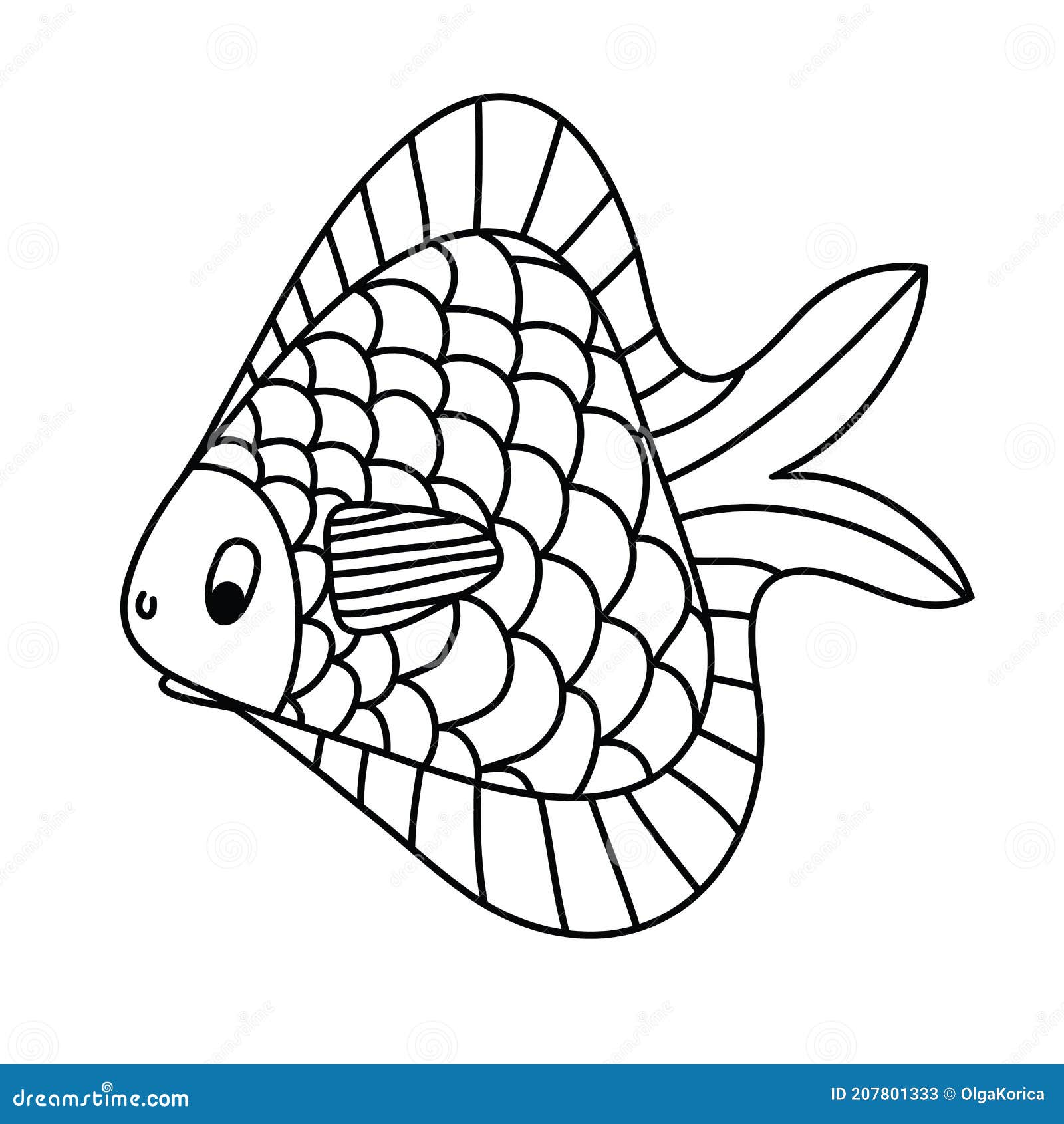 Triangular Fish Coloring Book, Scales Tail Fins, Black and White Hand ...
