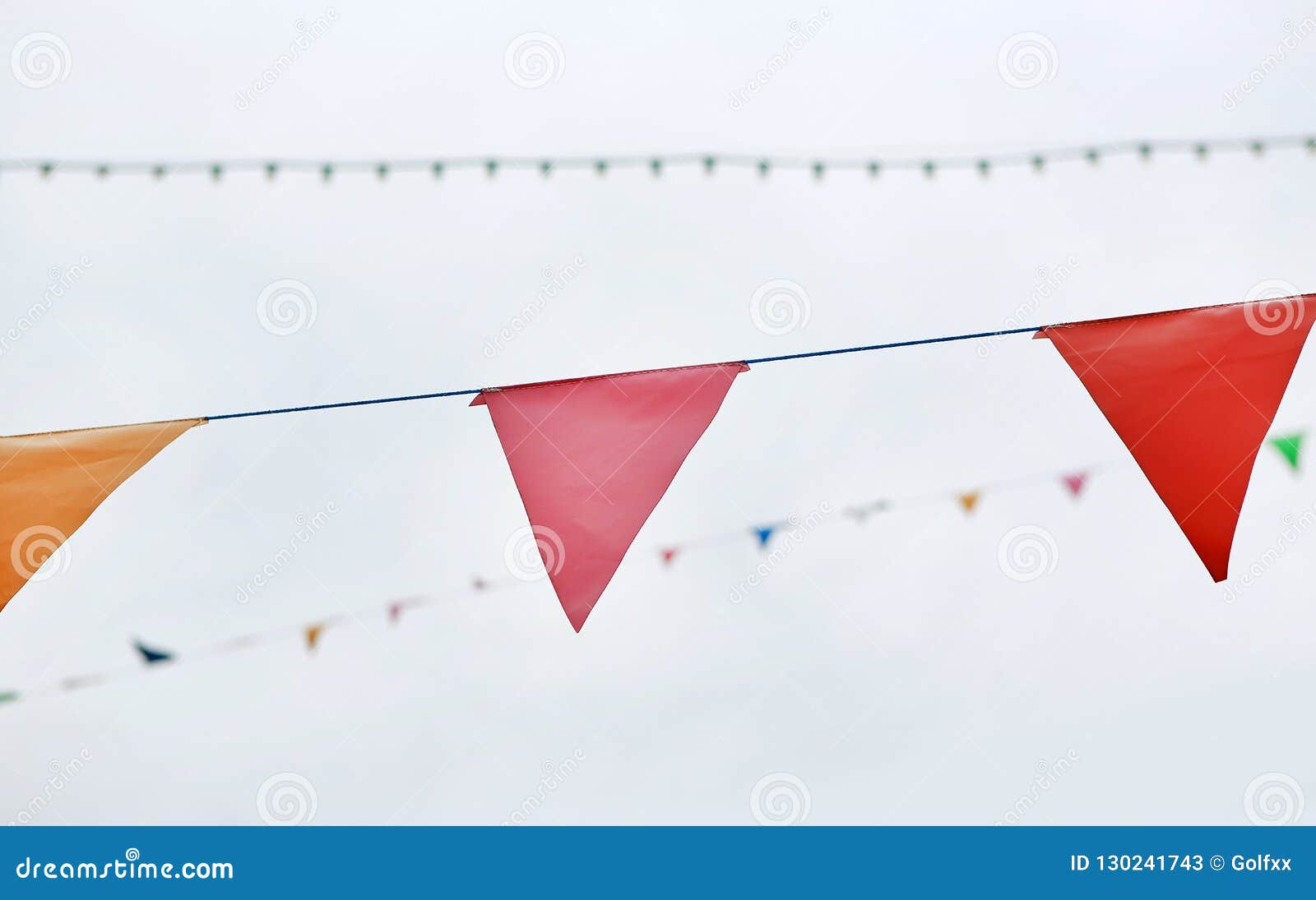 Triangular Flags Hanging in the Sky at an Outdoor. Stock Image - Image ...