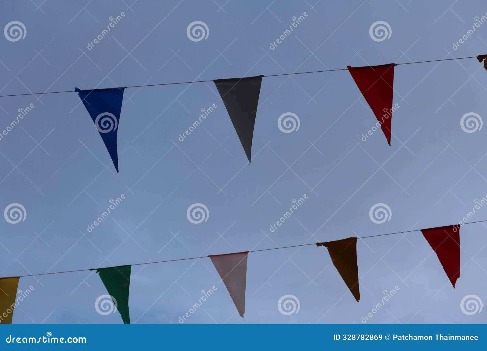 Triangular Flags Tied on Rope Sky Background in the Thai Temple ...