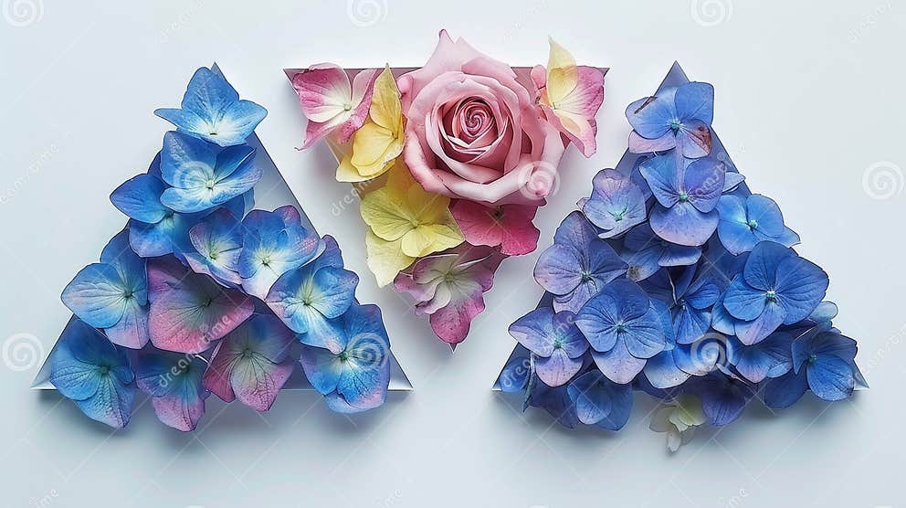 Triangular Floral Arrangement, Delicate Hydrangeas Forming the Base ...