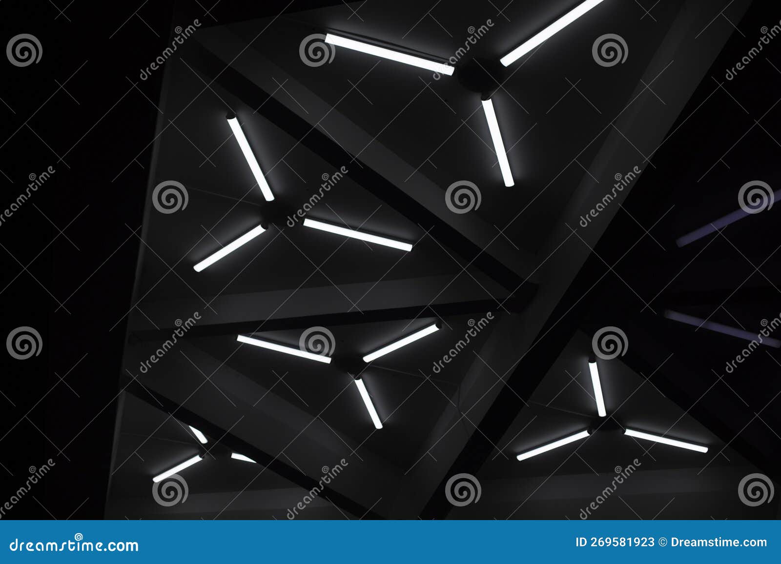 Triangular Fluorescent Lamps. Ceiling Design. Interior Details Stock ...