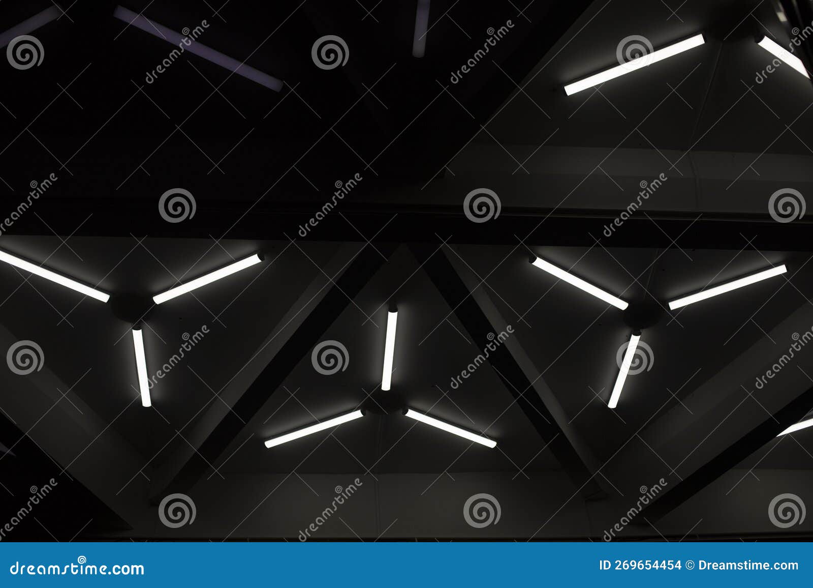 Triangular Fluorescent Lamps. Ceiling Design. Interior Details Stock ...