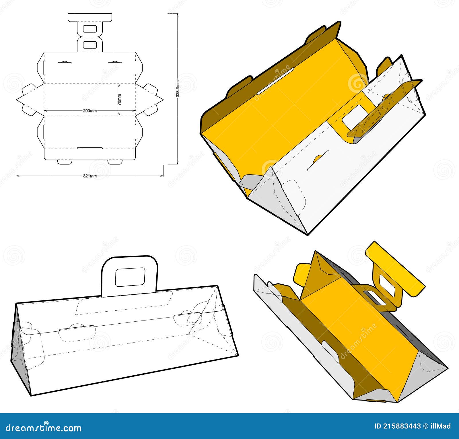 Triangular Folding Box with Handle and Die-cut Pattern. Stock Vector ...