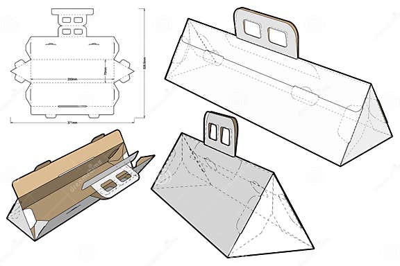 Triangular Folding Box with Handle and Die-cut Pattern. Stock Vector ...