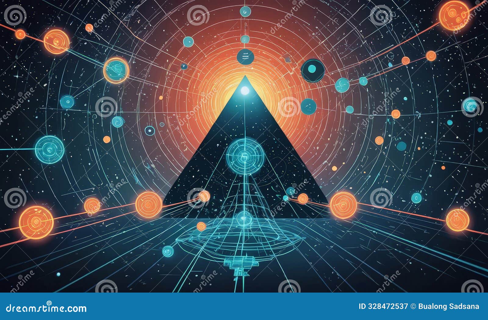 Triangular Formation Glowing Blue and Orange Circles is Centered ...