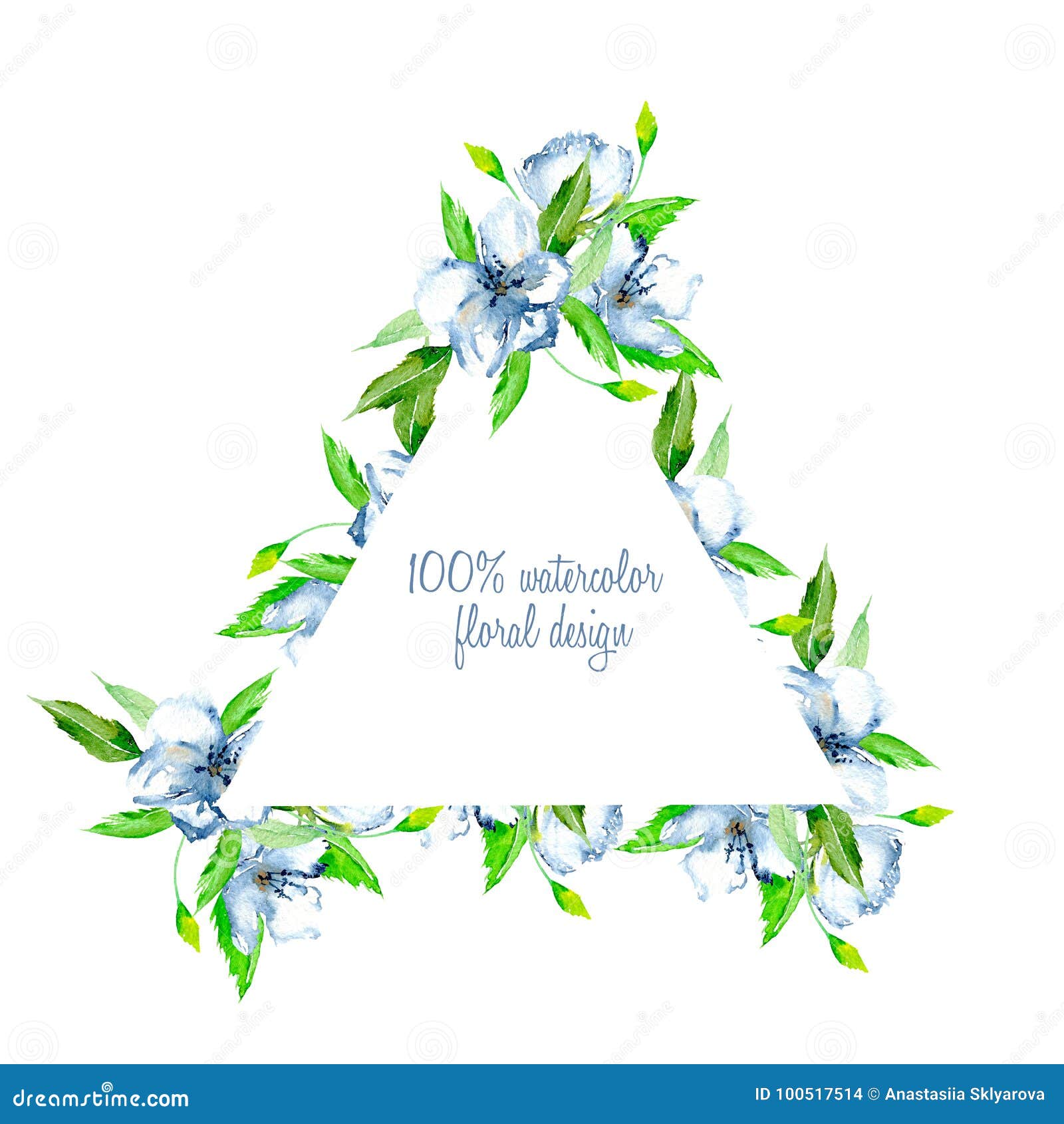 Triangular Frame Border with Simple Watercolor Blue Wildflowers and ...