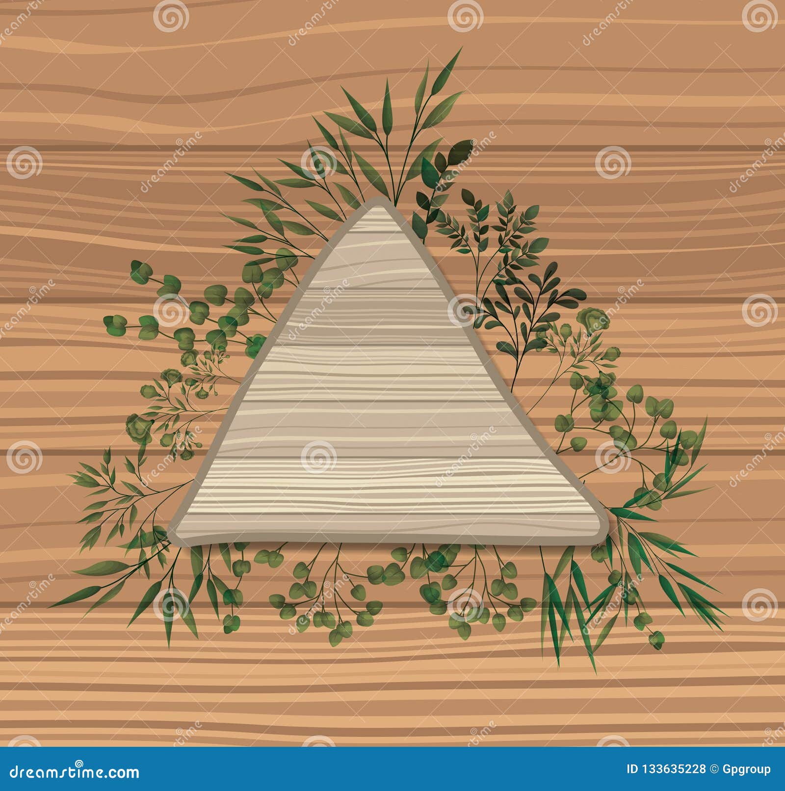 Triangular Frame with Laurel Leafs Wooden Background Stock Vector ...