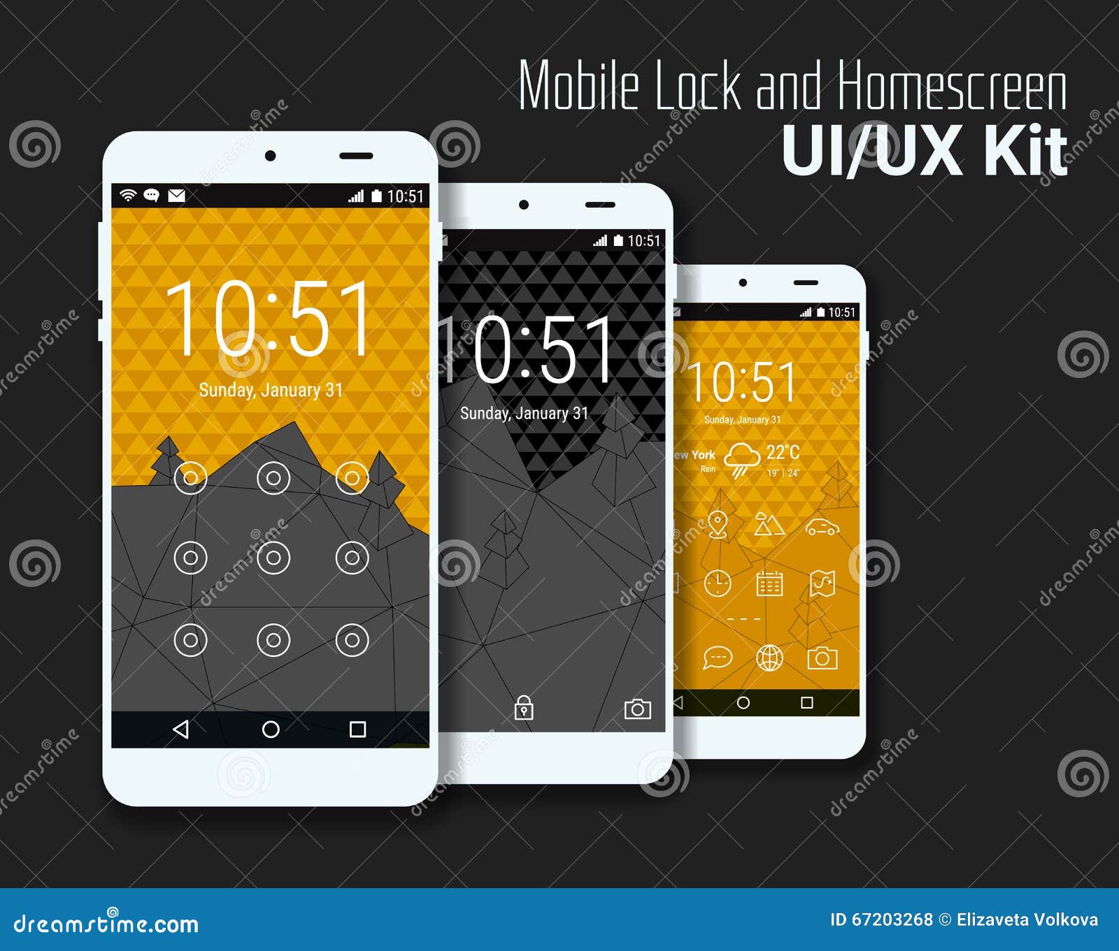 Triangular Geometric UI Screens Mockup Kit Vector Illustration ...