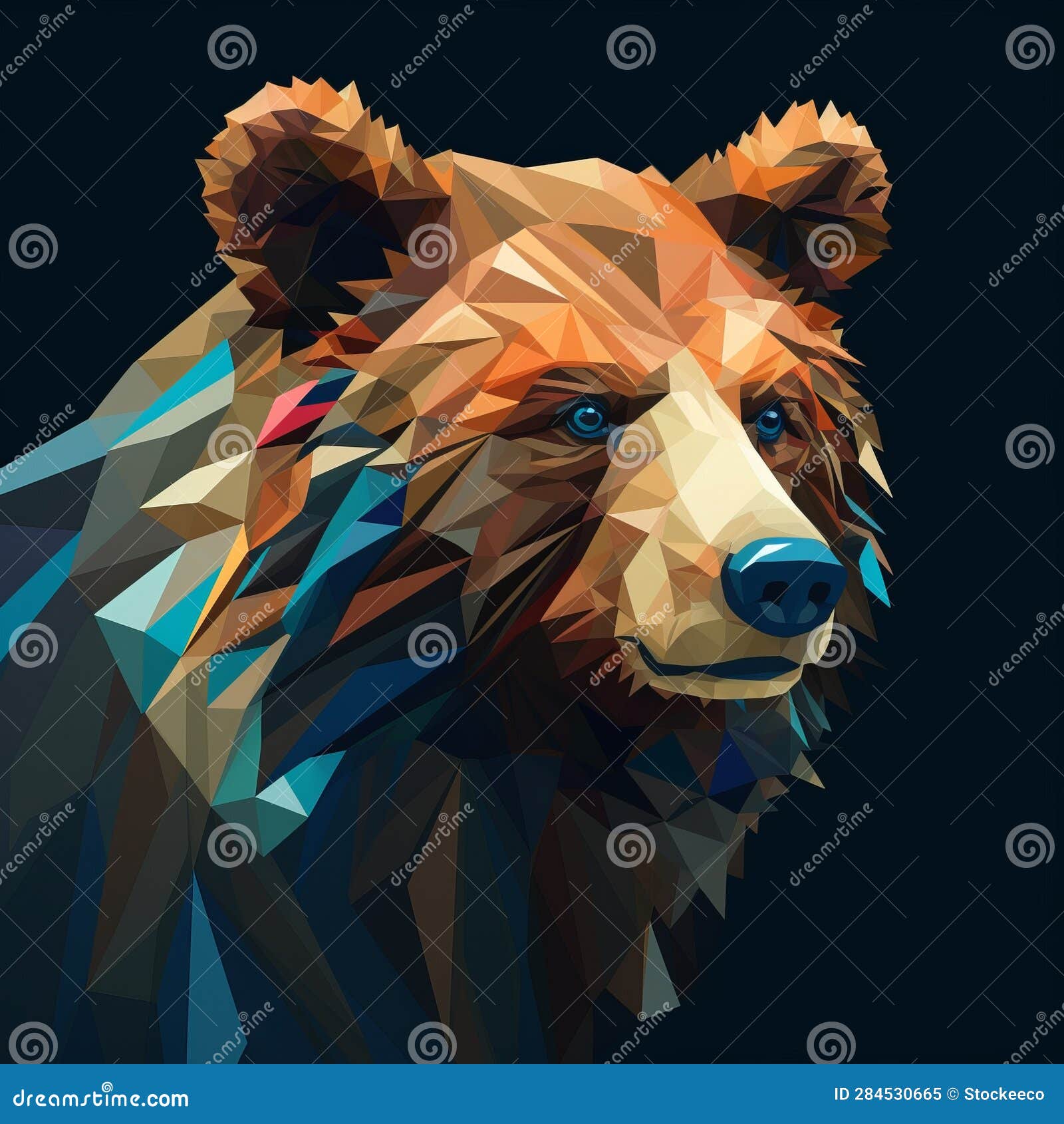 Triangular Geometry Bear: Dark Blue and Amber Polygonal Concept Art ...