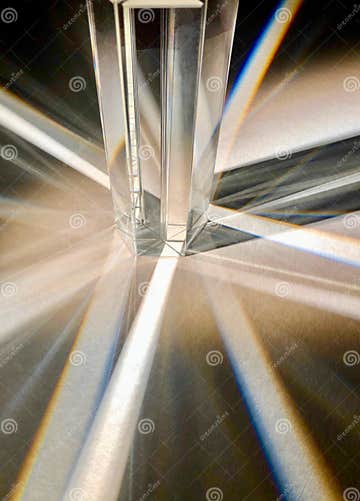 Triangular Glass Prisms Refract Beam of Light into Spectrums. Stock ...