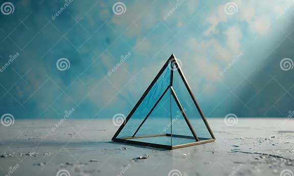 Triangular Glass Sculpture with Pointed Top Stands on White Surface ...