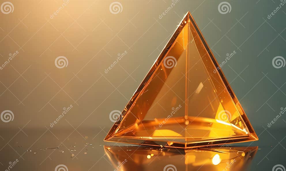 Triangular Gold Gemstone with Reflective Surface Sits on Reflective ...