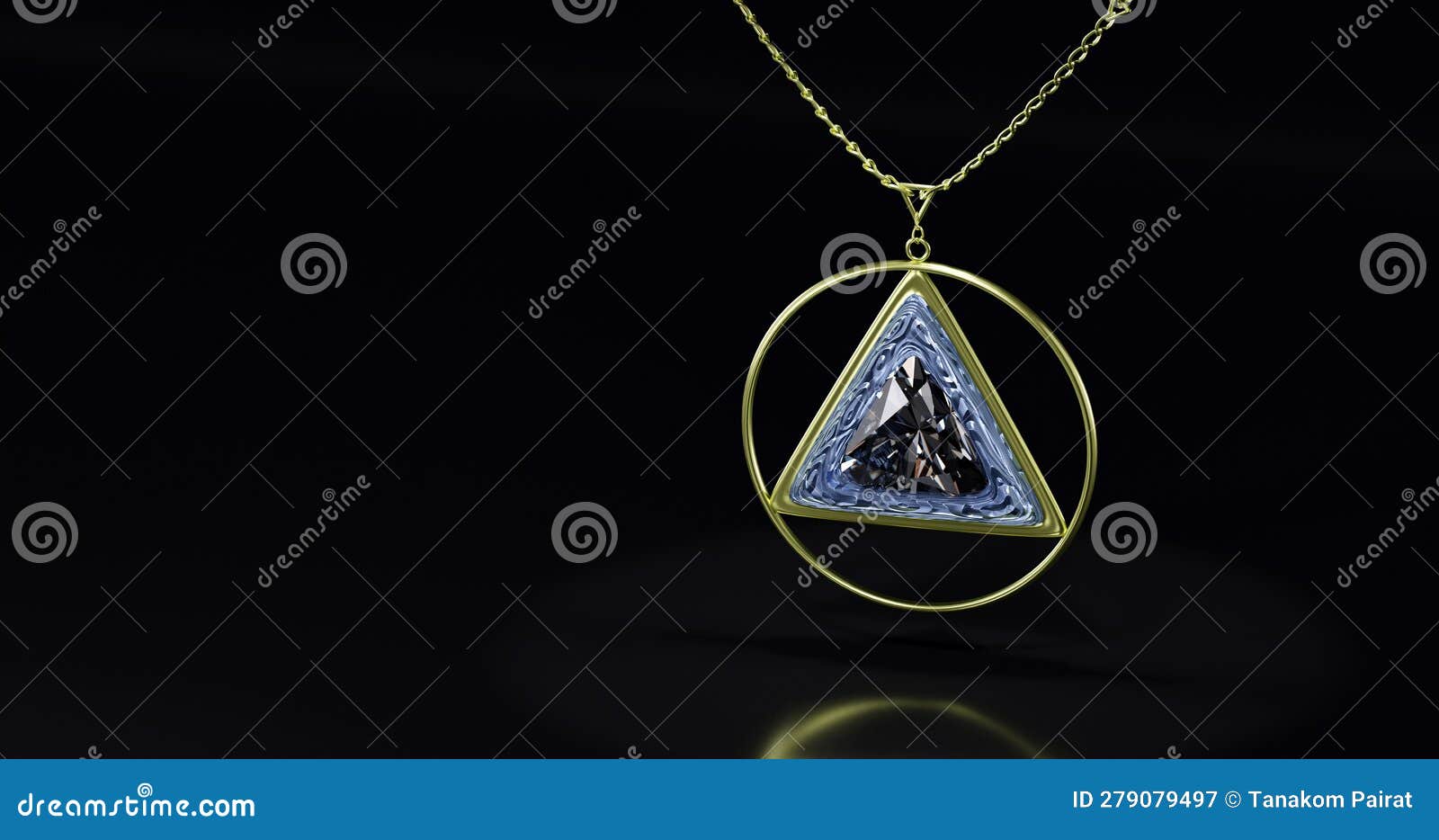 Triangular Gold Necklace with Diamonds 3D on Studio Light Background ...