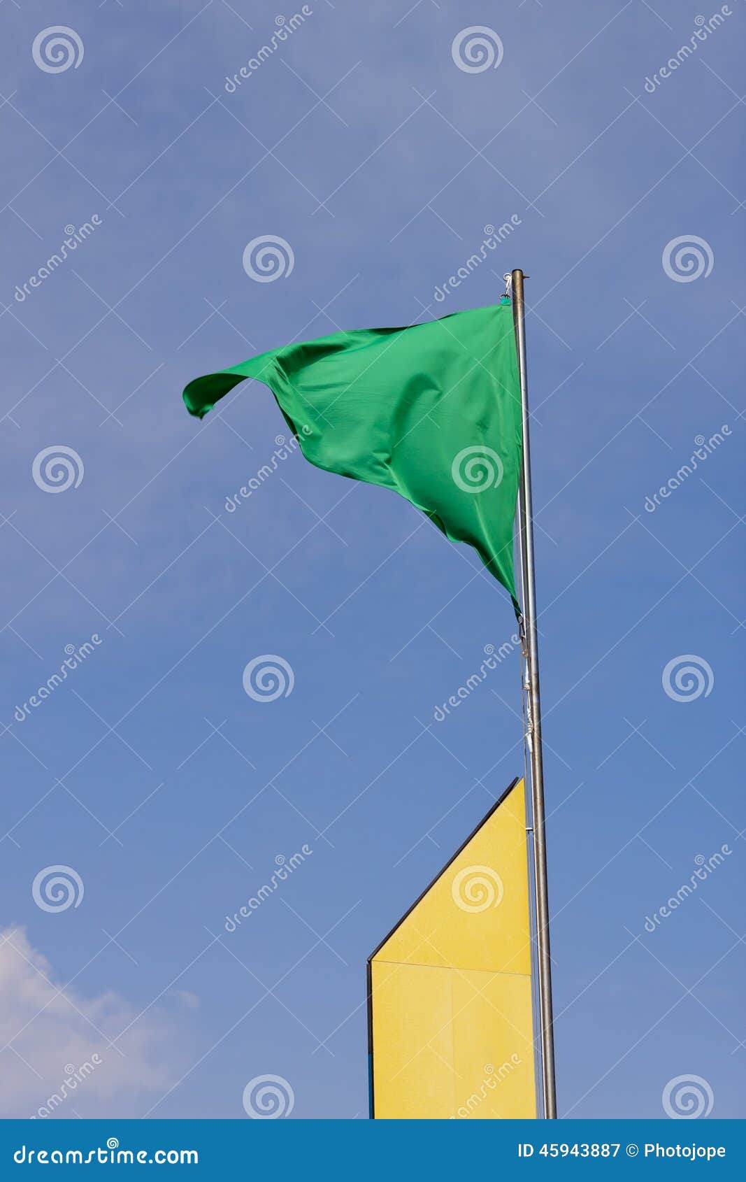 Triangular green flag. stock image. Image of waving, mast - 45943887