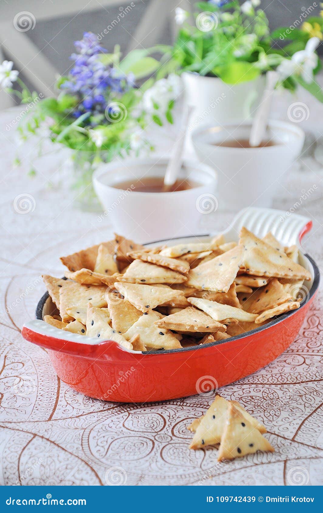 Triangular Home Made Cracker with Black and White Sesame Stock Image ...