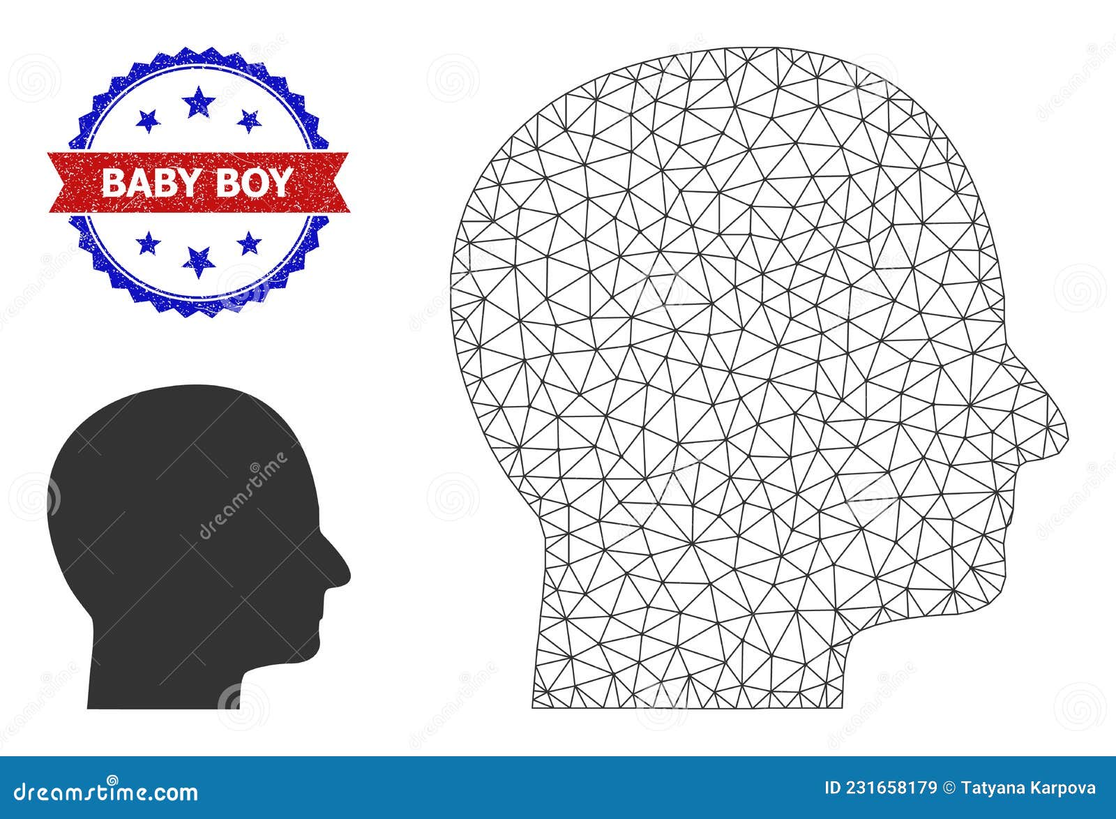 Polygonal Mesh Human Head Icon and Grunge Bicolor Baby Boy Watermark ...