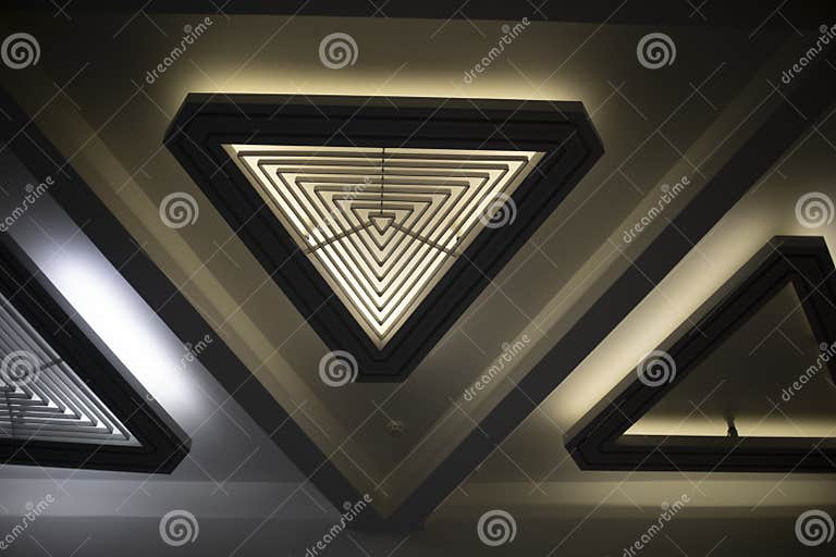 Triangular Light Source. Lamp in Interior. Designer Light Stock Photo ...