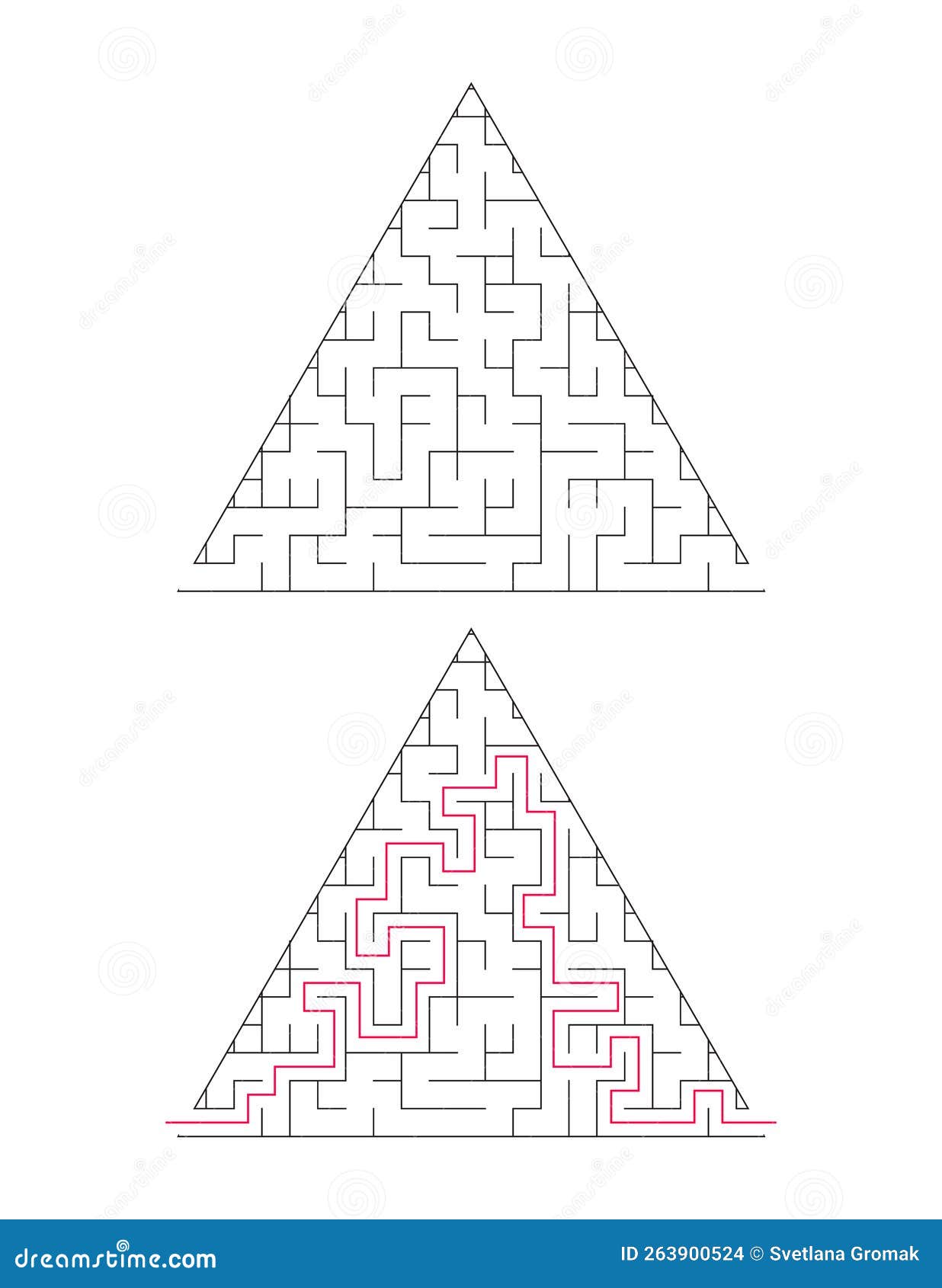 The Triangular Maze Has an Entrance and an Exit. Maze with the Answer ...