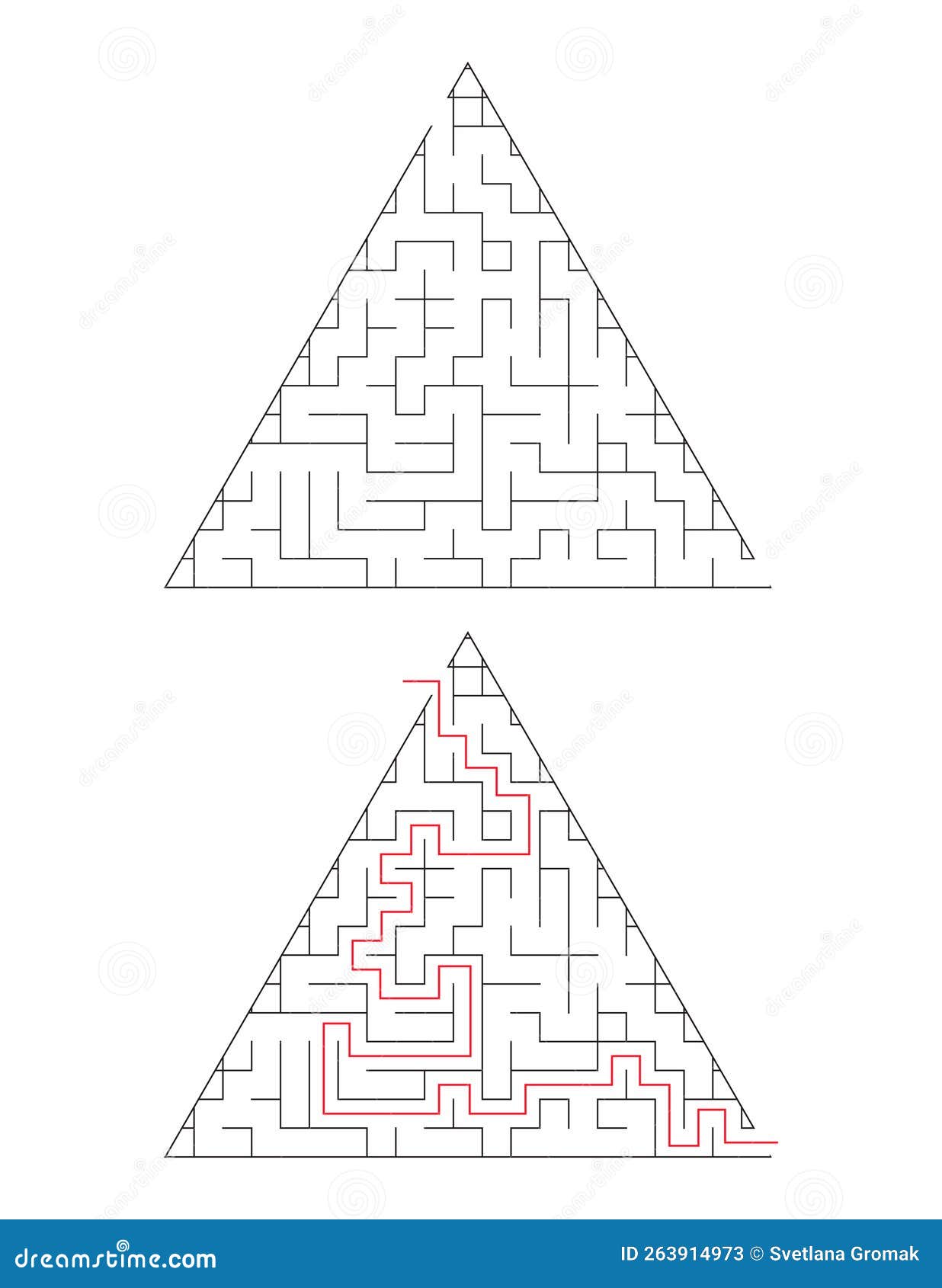The Triangular Maze Has an Entrance and an Exit. Maze with the Answer ...