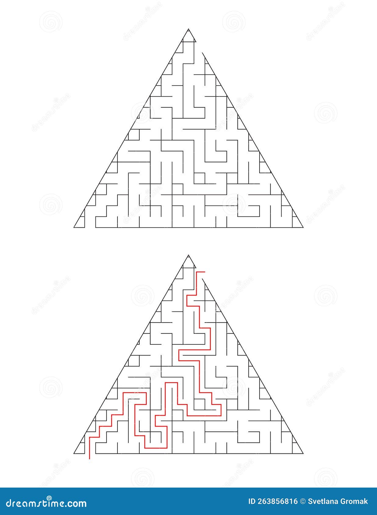 The Triangular Maze Has an Entrance and an Exit. Maze with the Answer ...