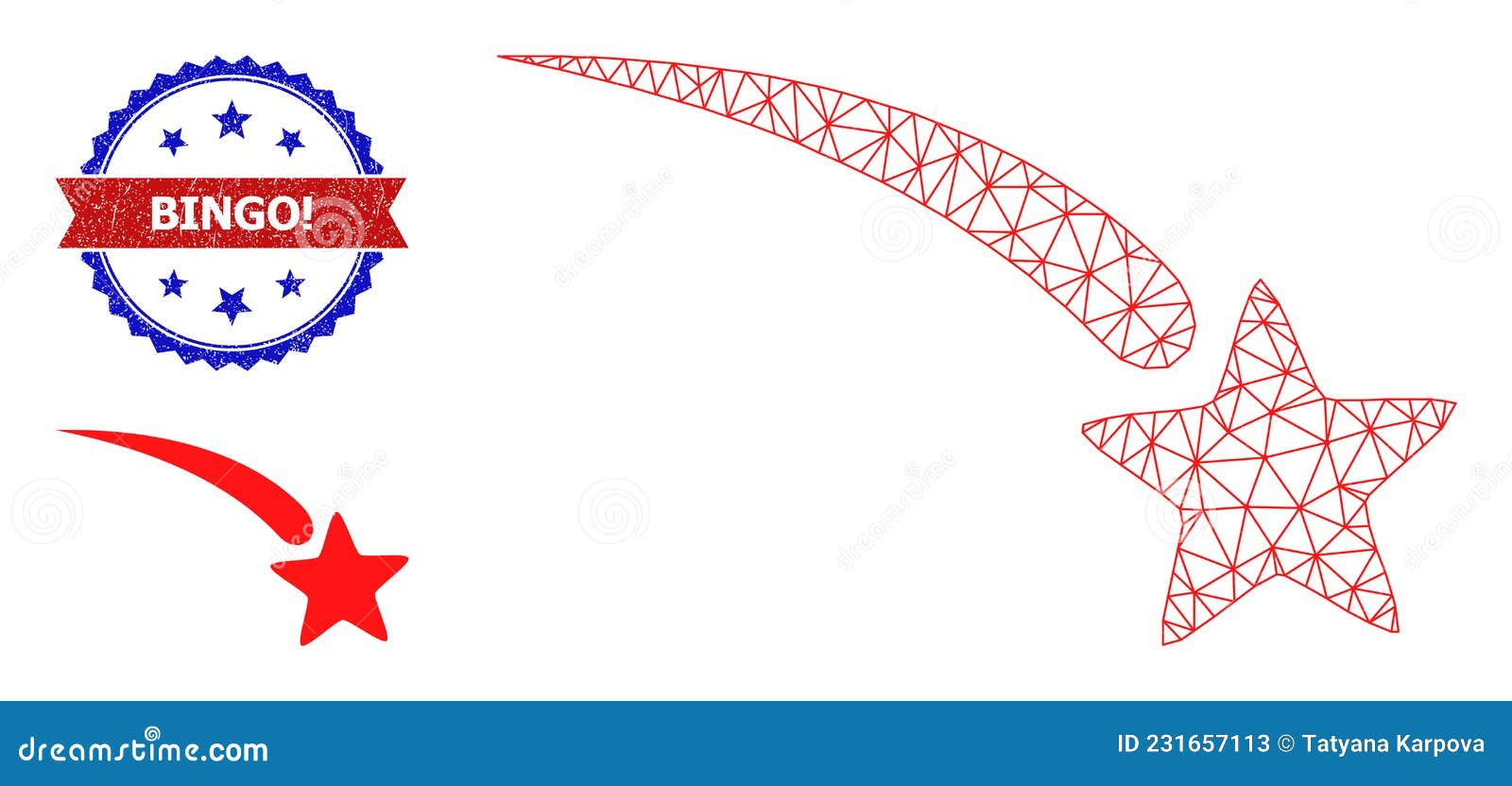 Triangular Mesh Falling Star Icon and Textured Bicolor Bingo! Stamp ...