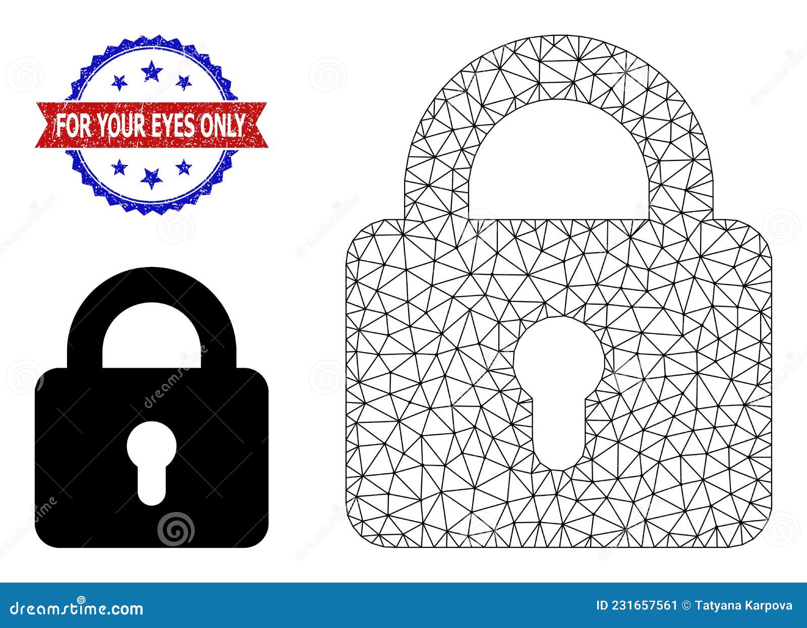 Triangular Mesh Lock Icon and Scratched Bicolor for Your Eyes only Seal ...