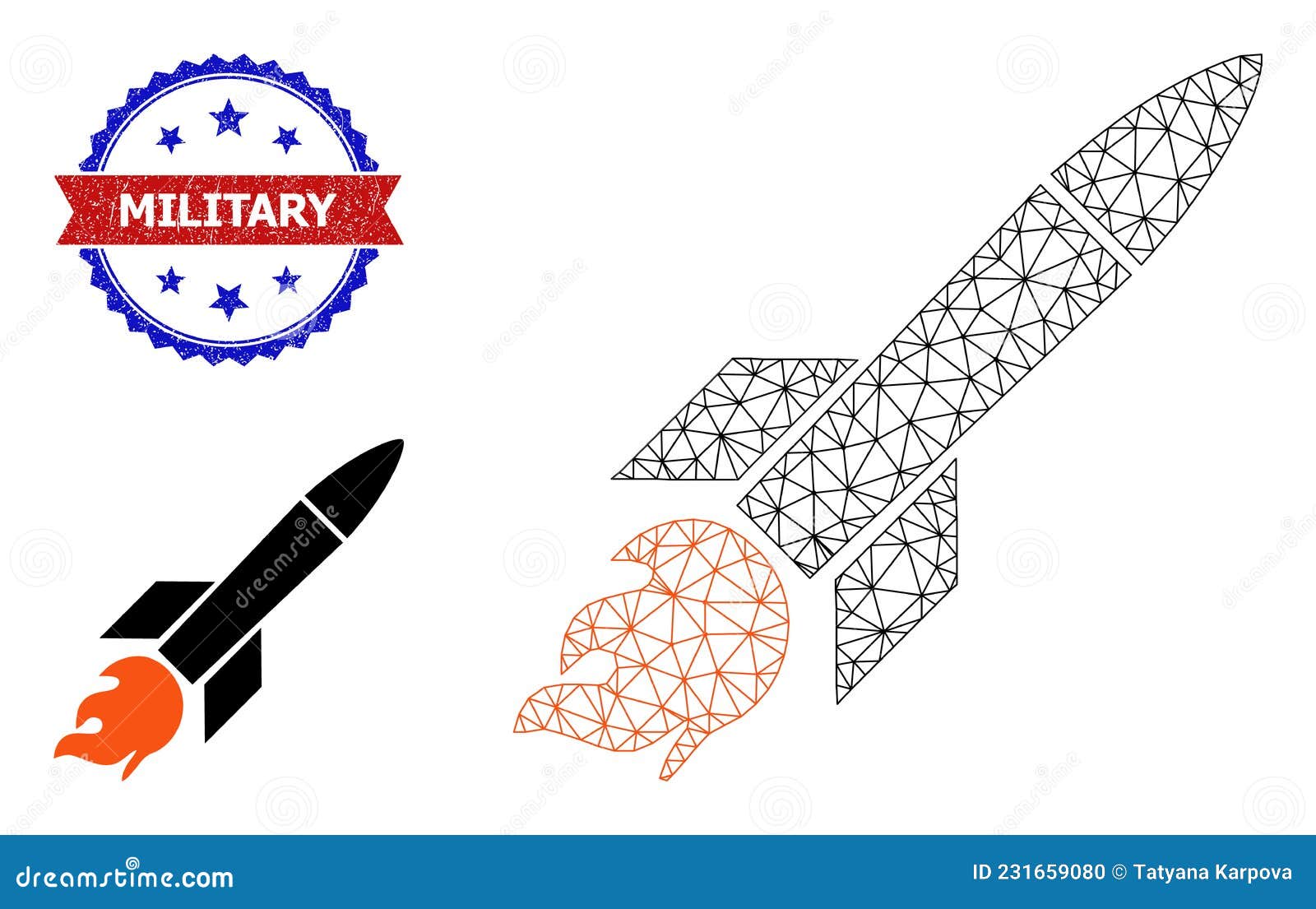 Triangular Mesh Missile Icon and Textured Bicolor Military Stamp Stock ...