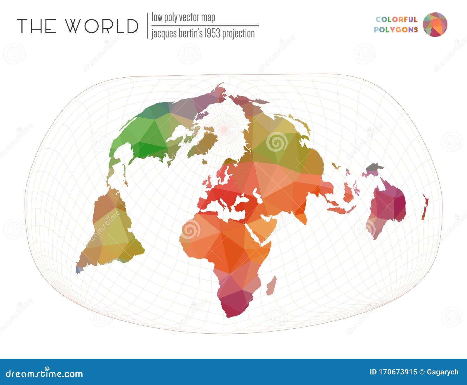 World Map. Jacques Bertin`s 1953 Projection. Vector Illustration ...