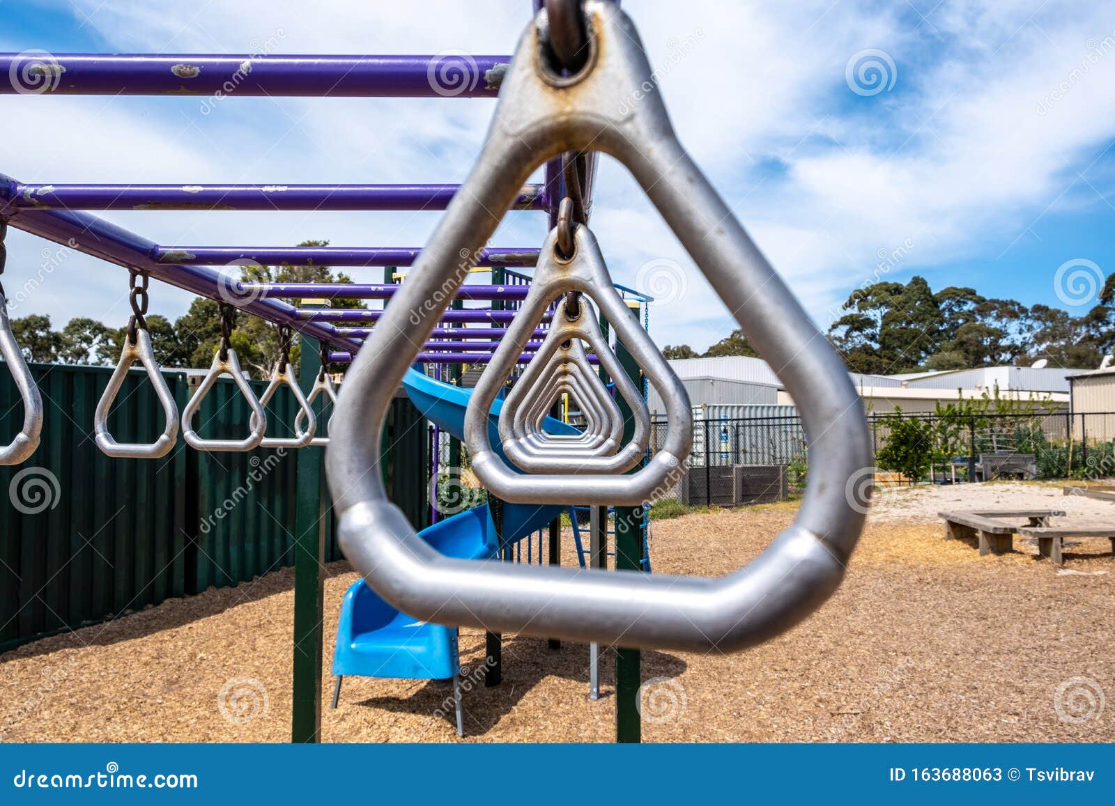 Triangular Monkey Bars on Kids Playground. Stock Image - Image of ...