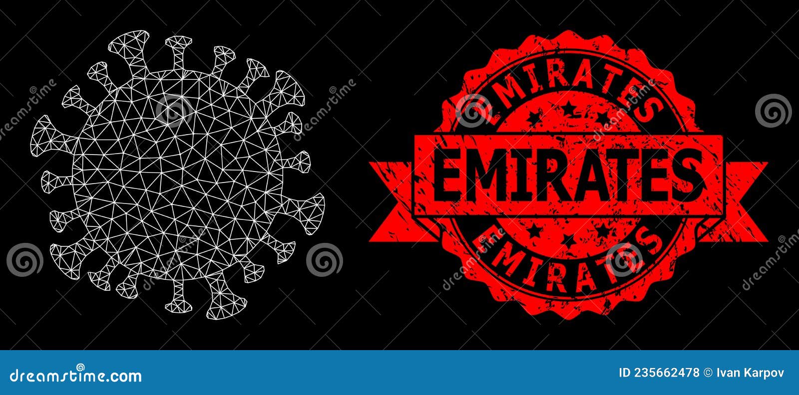 Triangular Net Mesh Coronavirus Cell Picture and Grunge Emirates Stamp ...