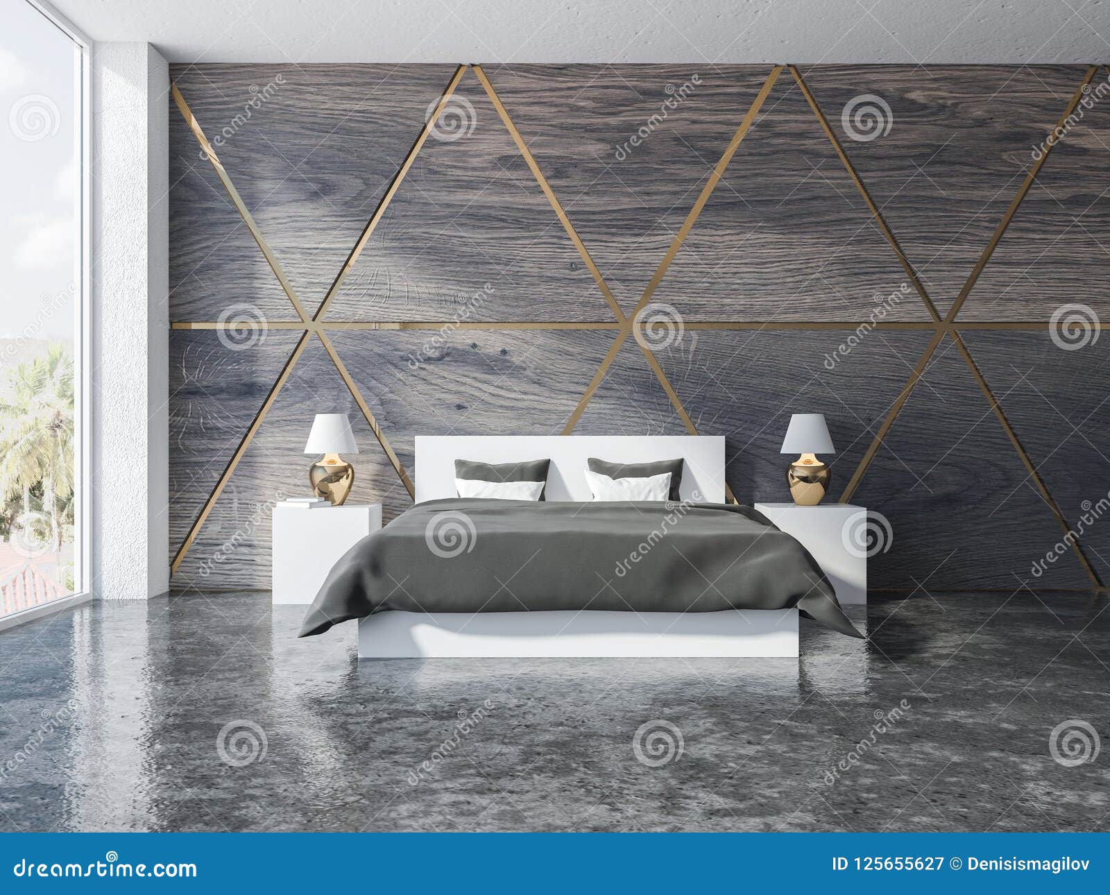 Wooden Triangle Pattern Bedroom Interior Stock Illustration ...