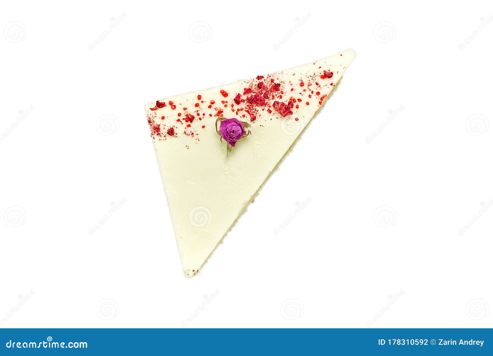 Triangular Piece of the Cake with White Icing, Decorated with a Flower ...