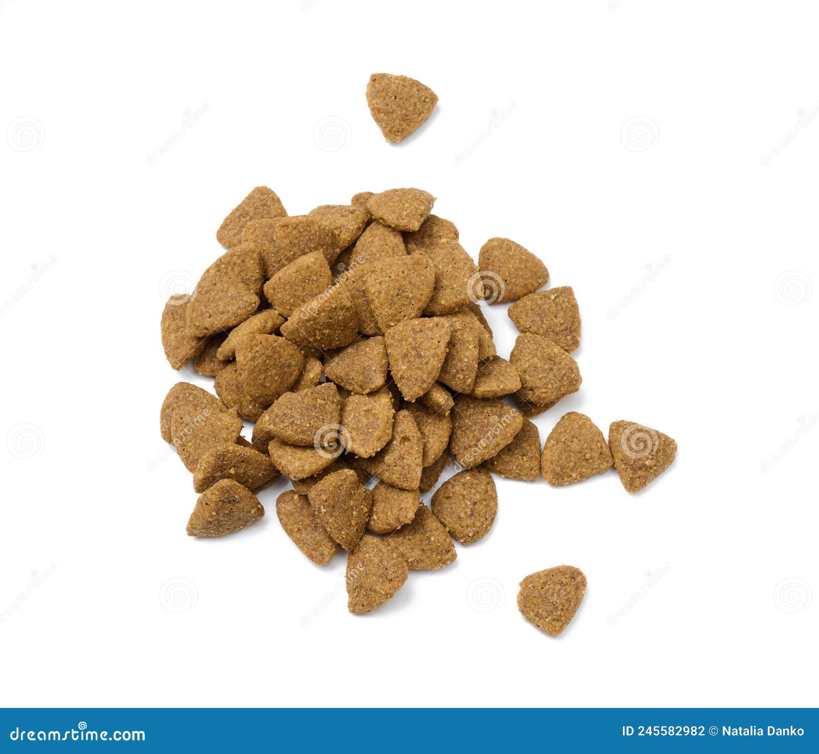 Triangular Pieces of Animal Food on a White Background. Pile of ...