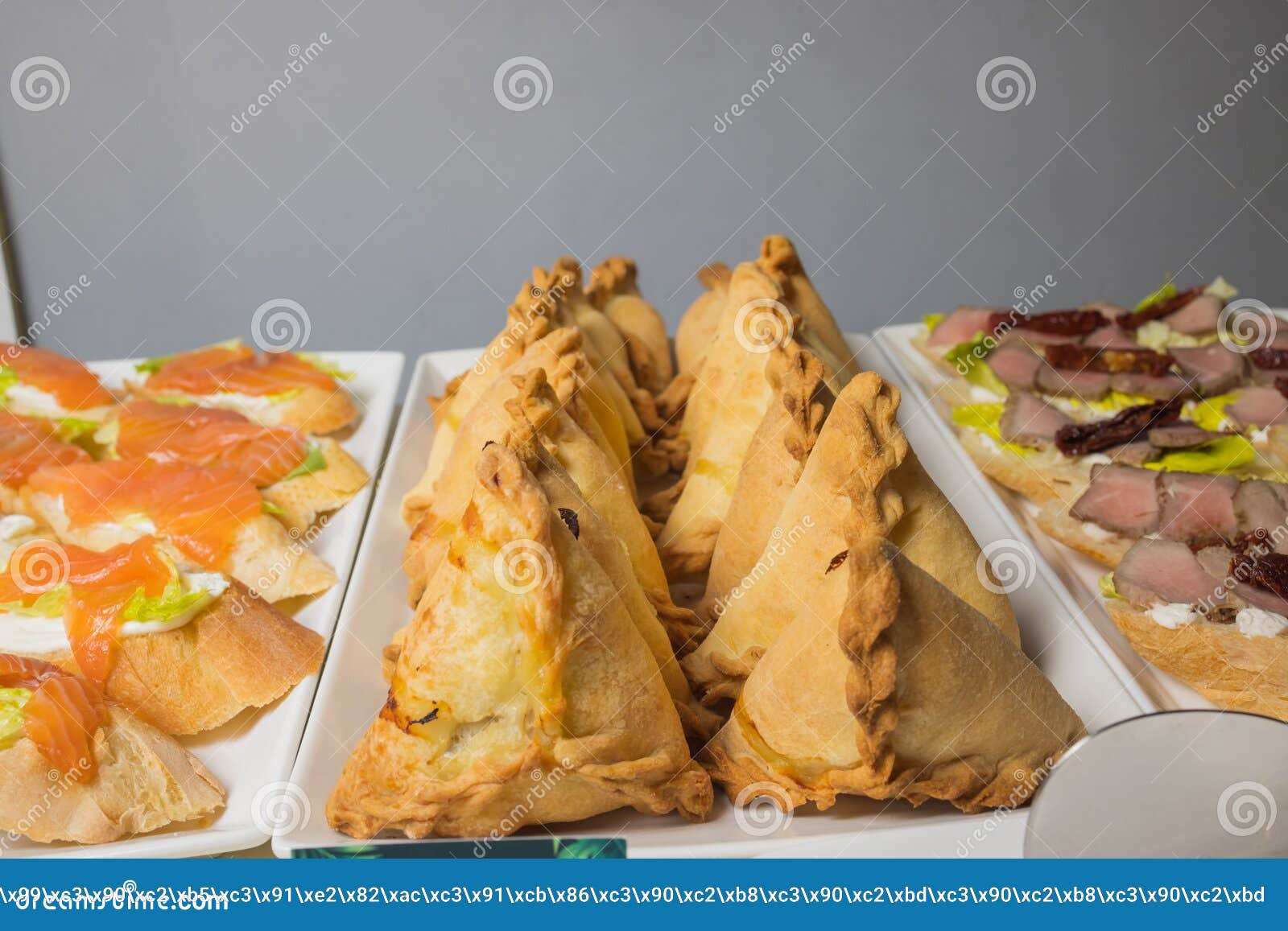 Triangular Pies on a Plate Uchpochmak Catering. Stock Image - Image of ...