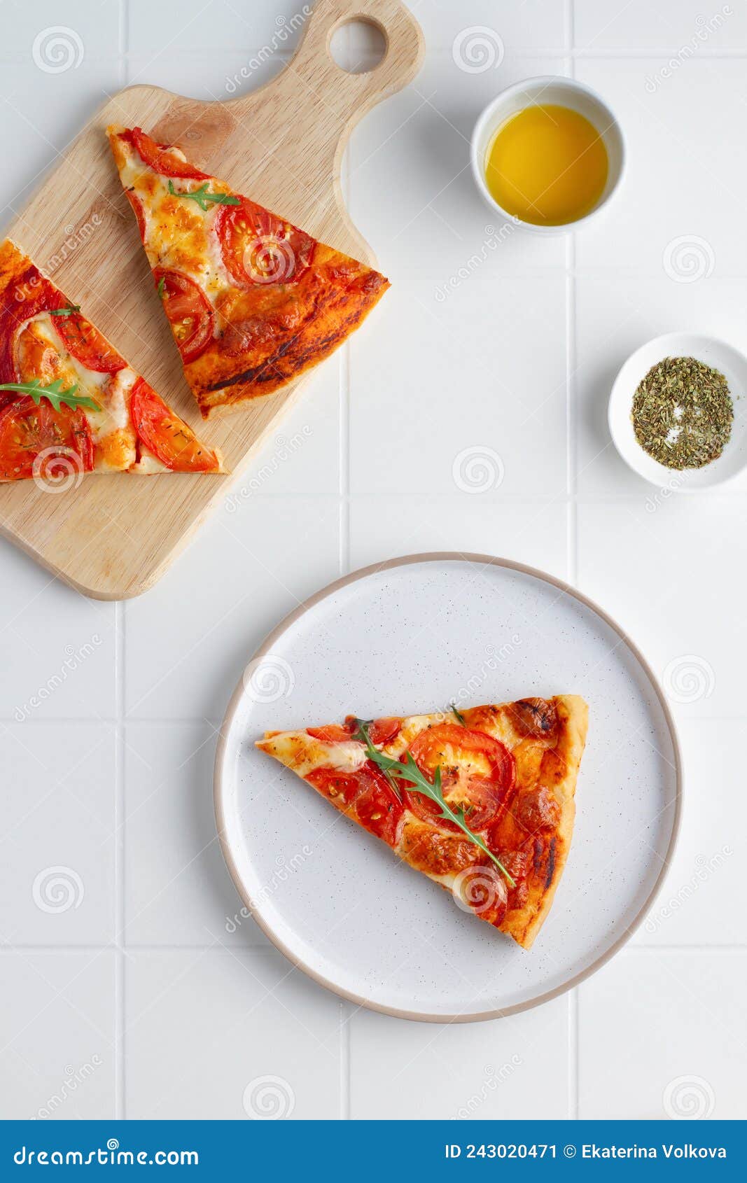 Triangular Pizza Slices on a Plate and Board Stock Image - Image of ...